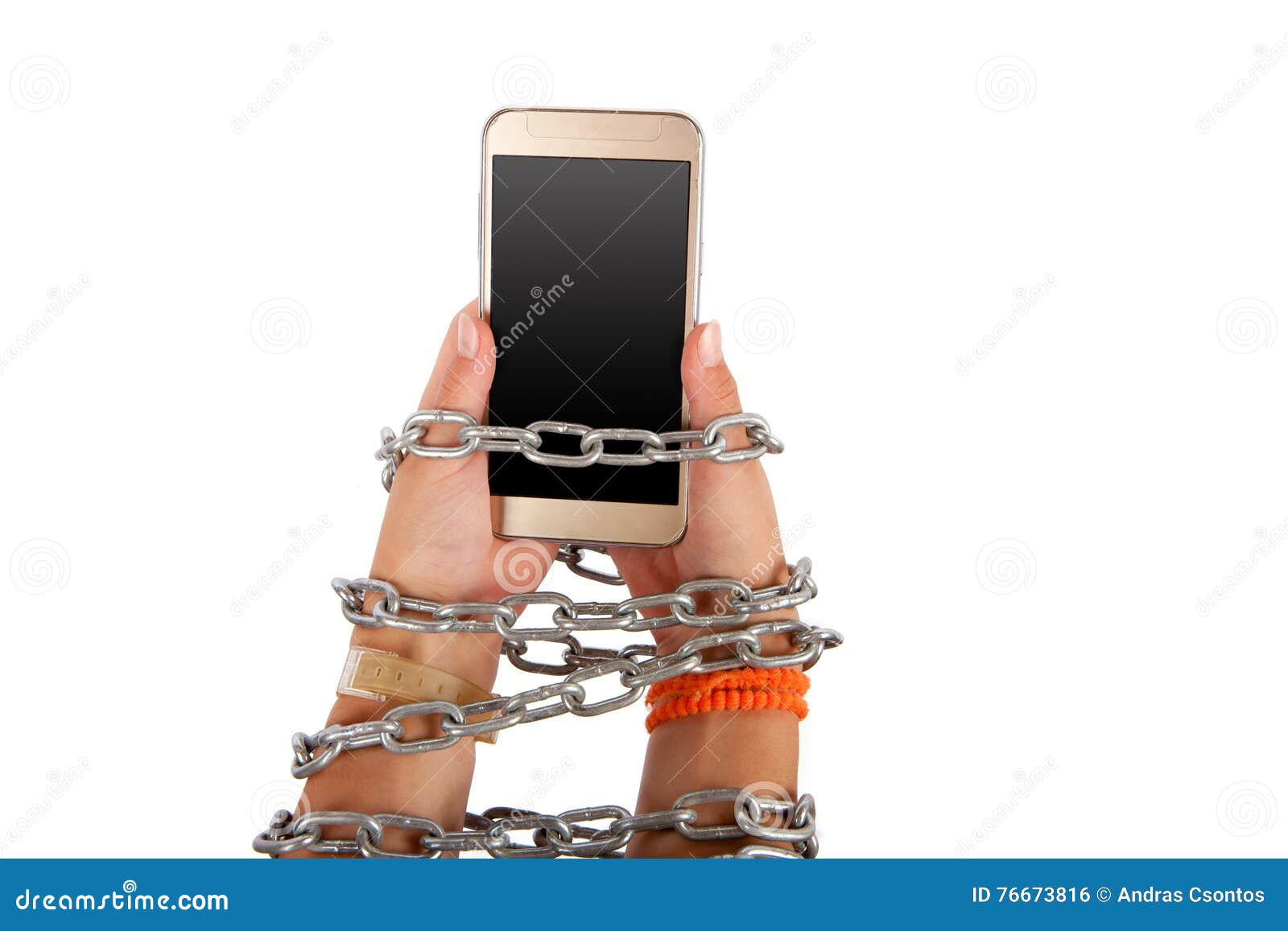 Chained Hands Holding a Smartphone Stock Photo - Image of lock ...