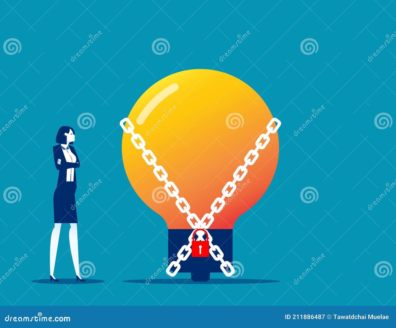 Chained Idea Metaphor of Creative. Looking for Bulb Lock Stock Vector ...