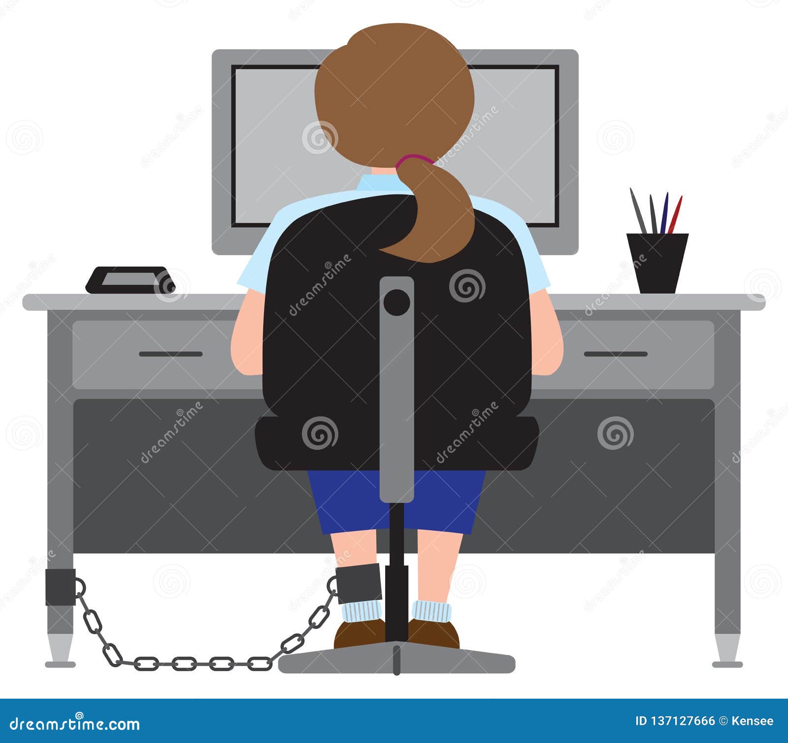 Chained To The Desk Cartoon Vector | CartoonDealer.com #44370569