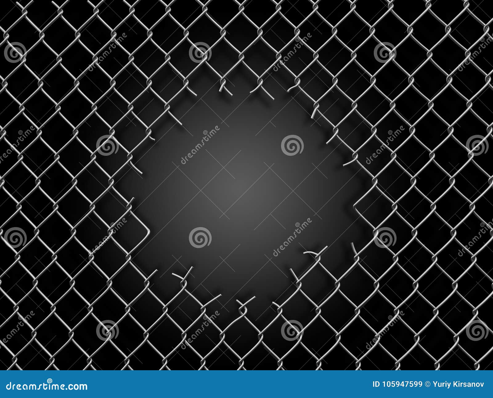 Chainlink fence with hole stock illustration. Illustration of metal ...