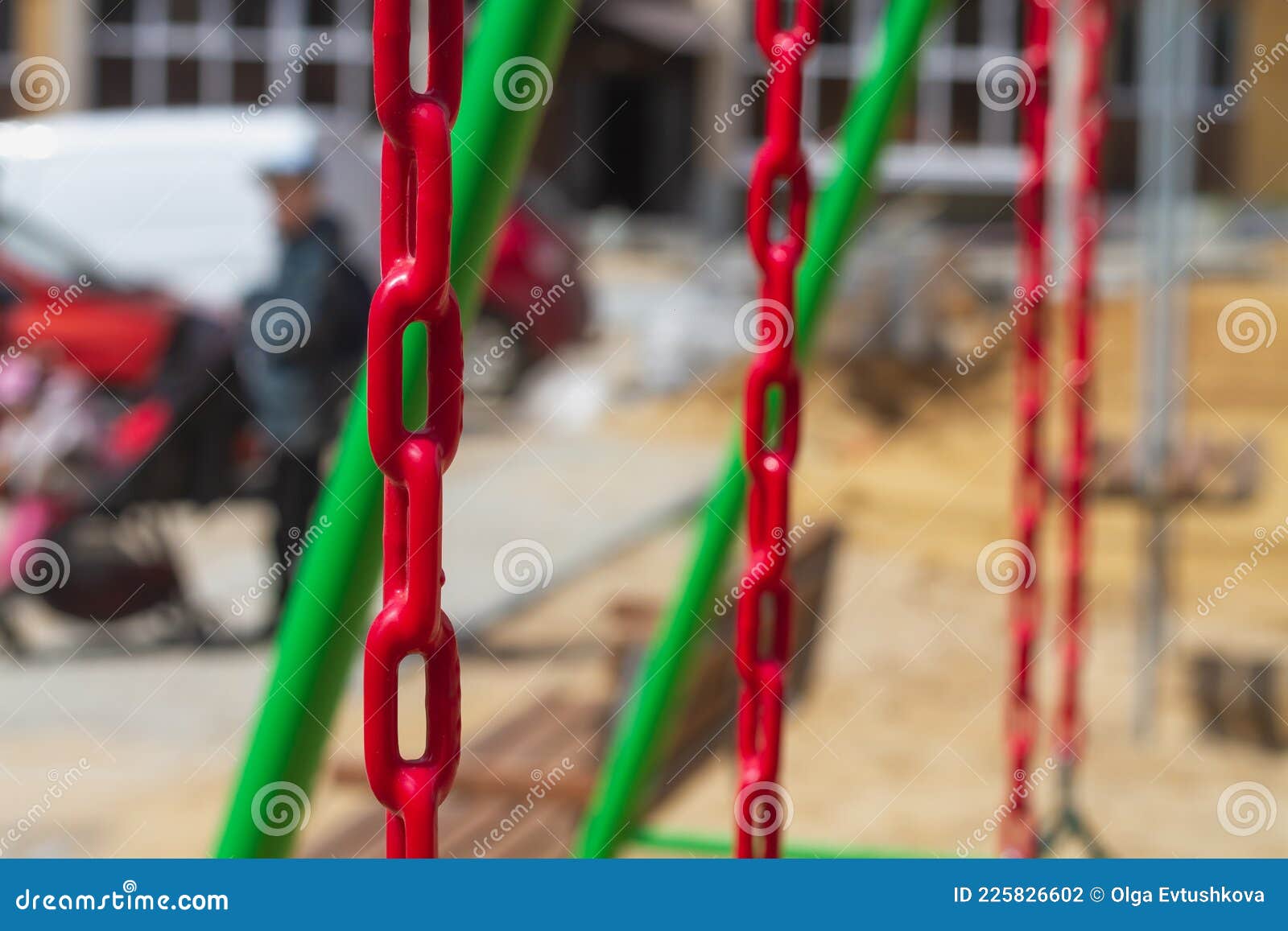 Chains Covered with Red Rubber Coating for Safety on Swings in the ...