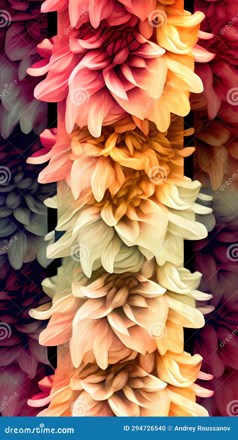 Chains of Dahlia Flowers Various Gradient Colors. AI Render. Stock ...