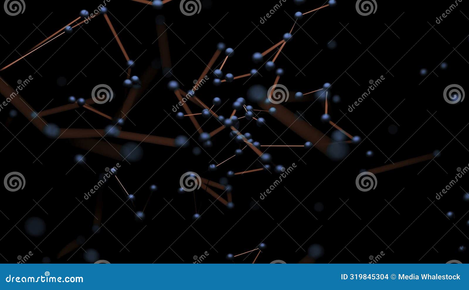 Chains of Molecules in Stream on Black Background. Design. Molecules ...