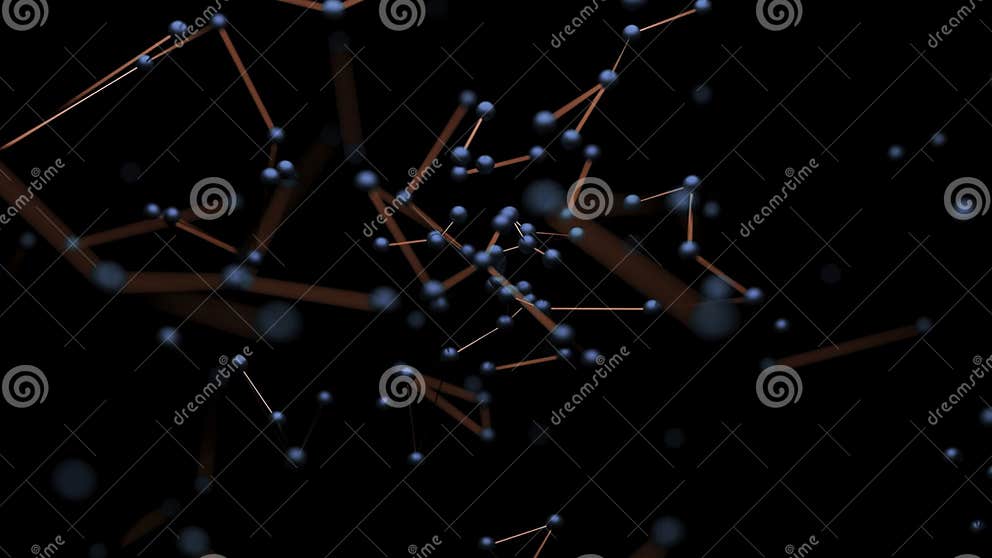 Chains of Molecules in Stream on Black Background. Design. Molecules ...