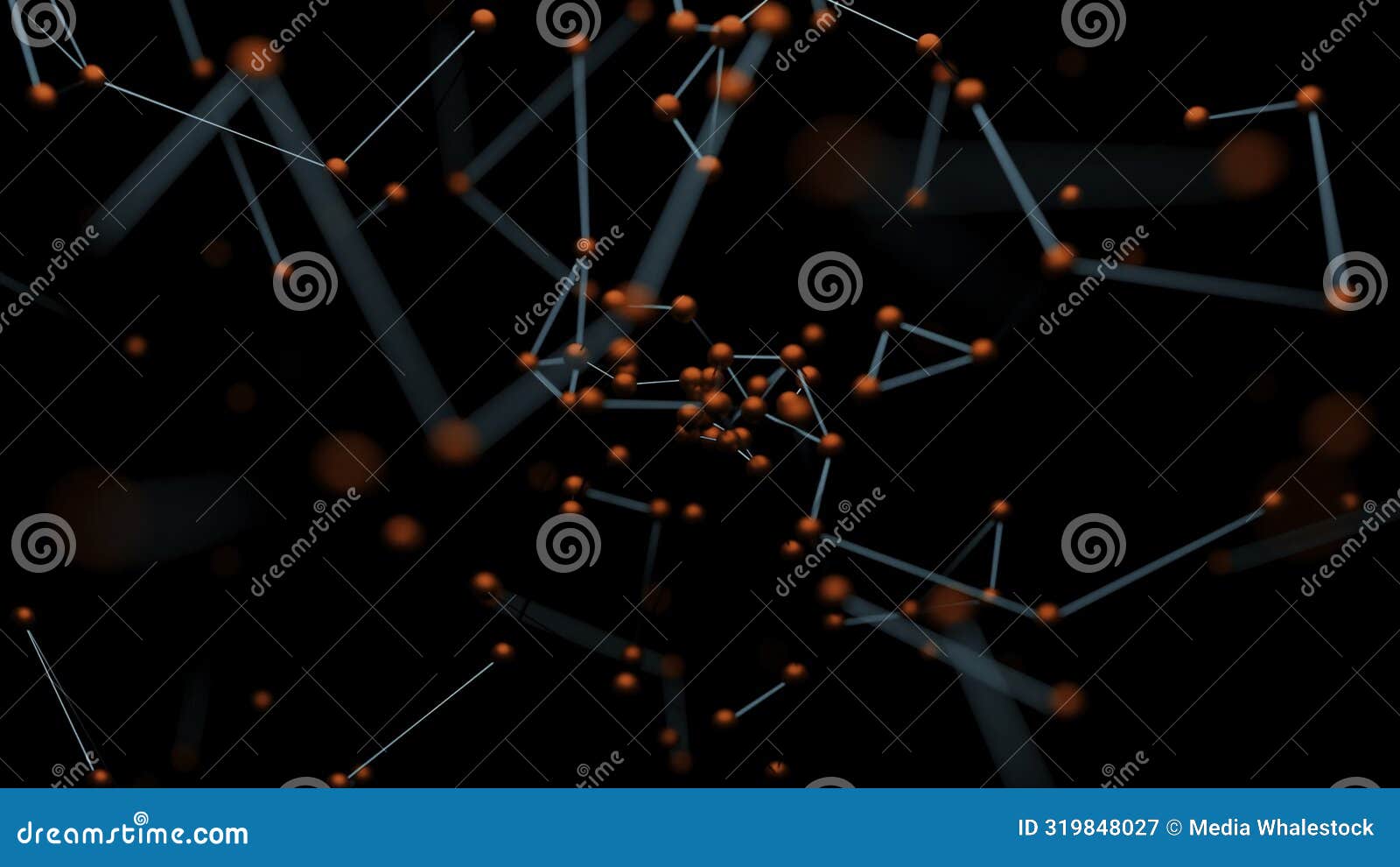 Chains of Molecules in Stream on Black Background. Design. Molecules ...