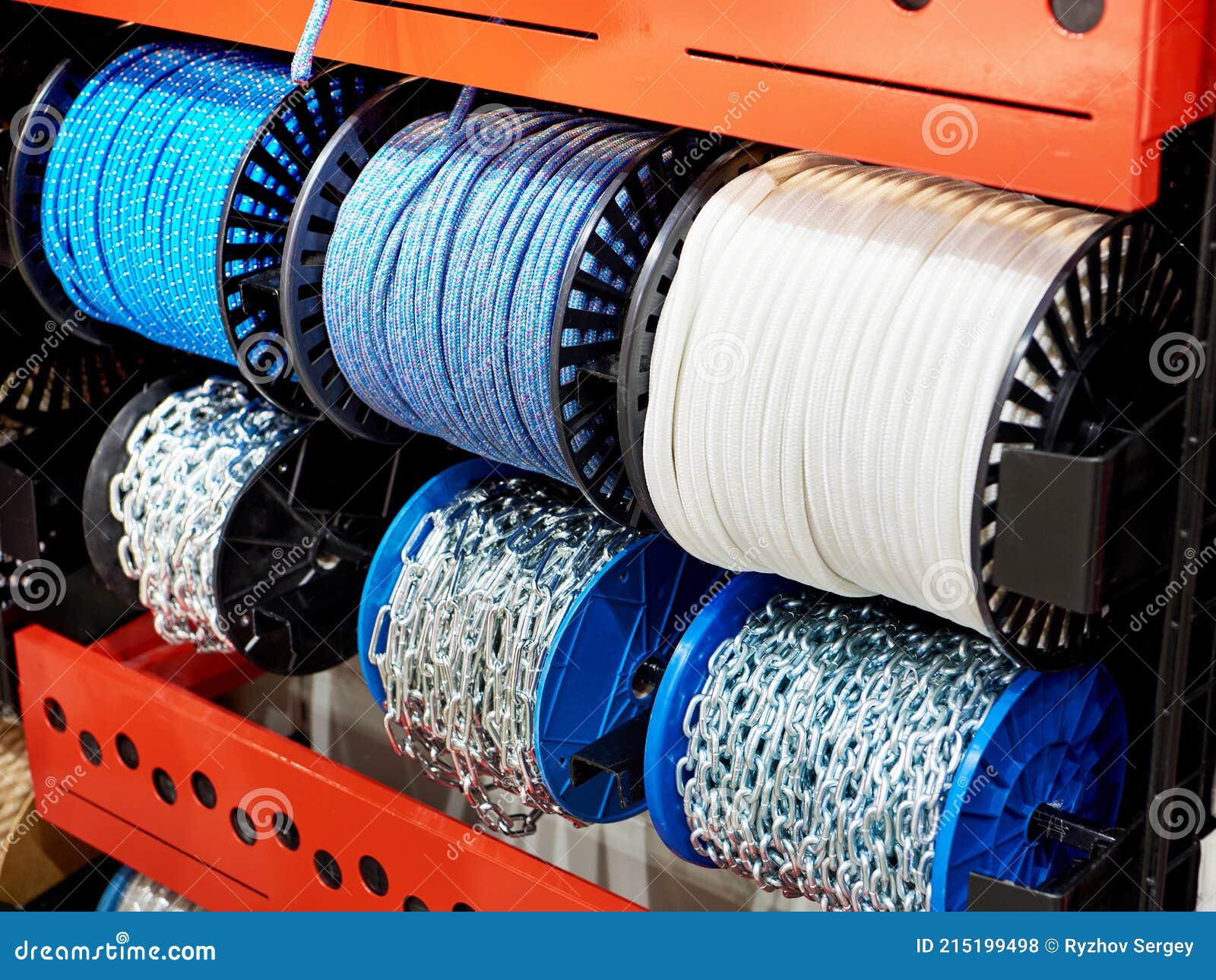 Chains and ropes in store stock photo. Image of retail - 215199498