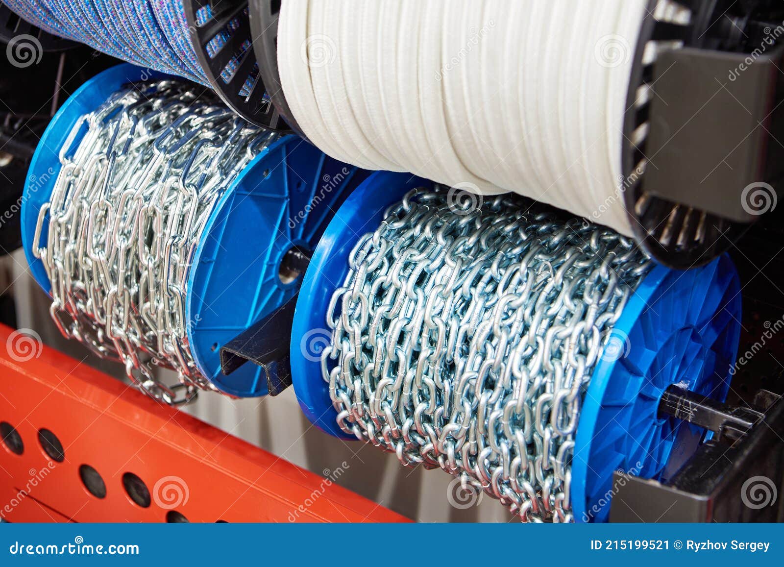 Chains and ropes in store stock image. Image of equipment - 215199521