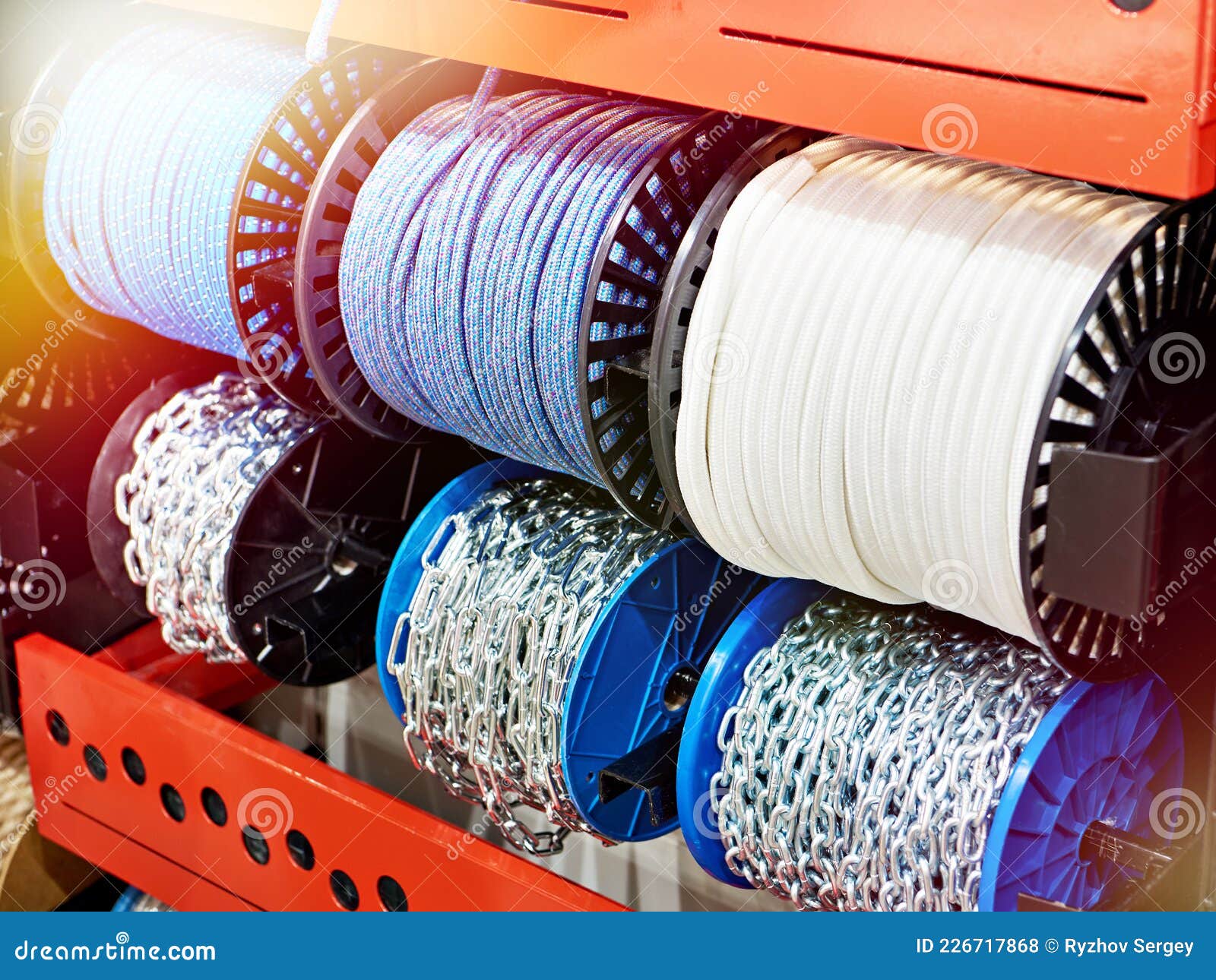 Chains and ropes in store stock photo. Image of link - 226717868