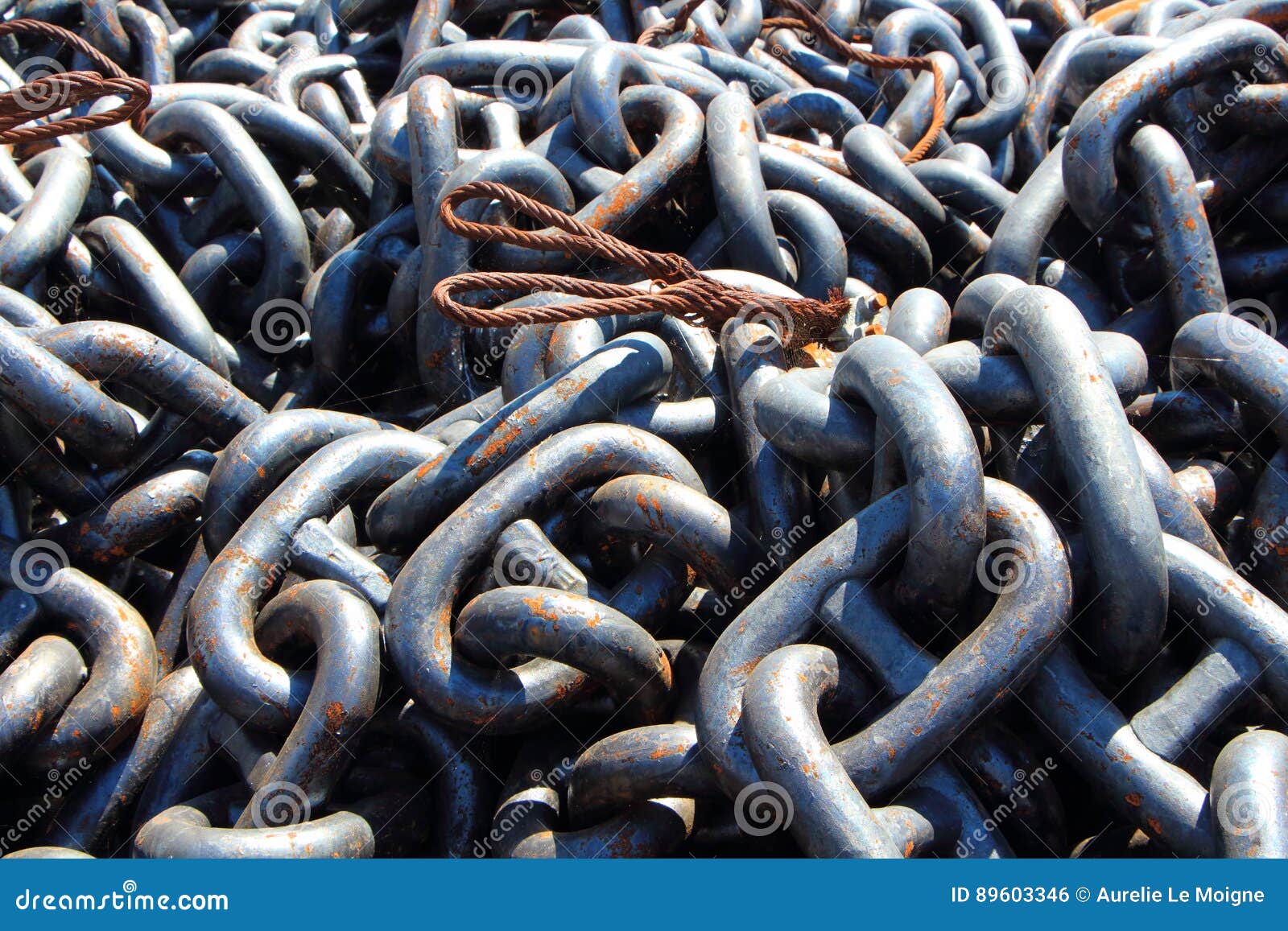 Chains of ship on dock stock photo. Image of steel, ship - 89603346