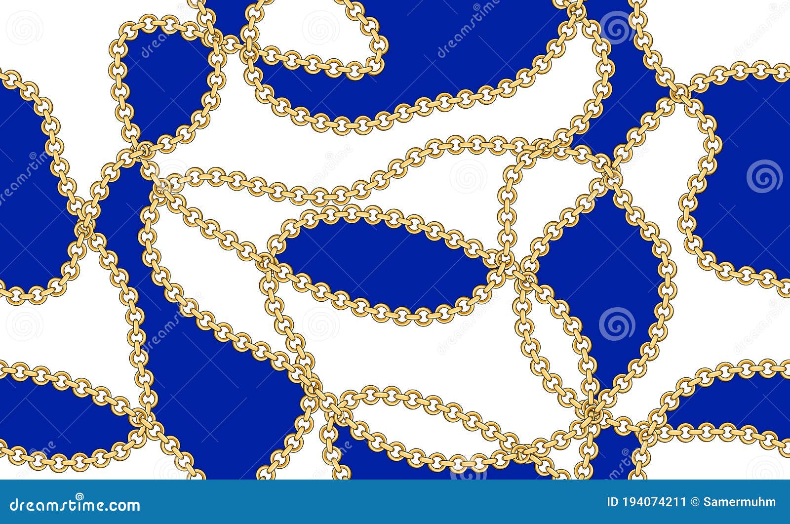 Luxury Fashion Pattern of Golden Chains on Blue and White Background ...