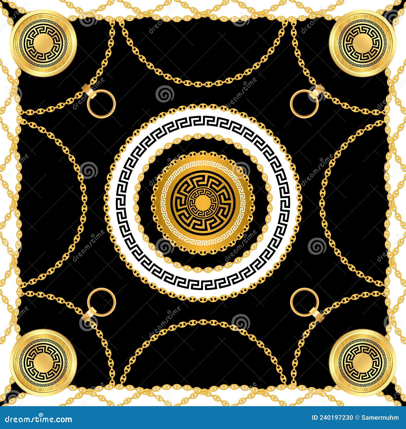 Golden Chains with Versace Motif, Silk Scarf Jewelry Shawl Design Ready ...