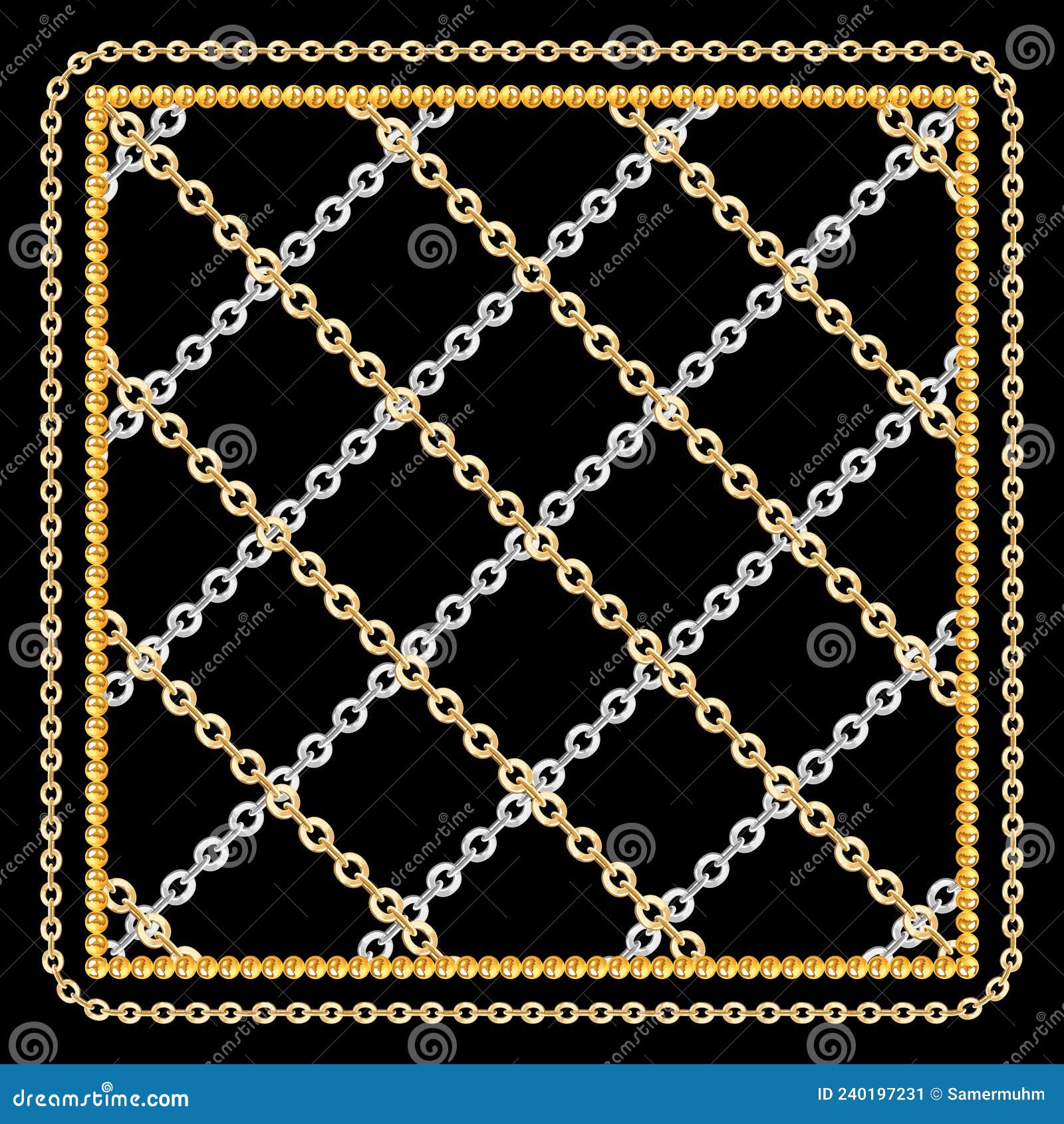 Diagonal Golden and Silver Chains on Black. Silk Scarf Jewelry Shawl ...