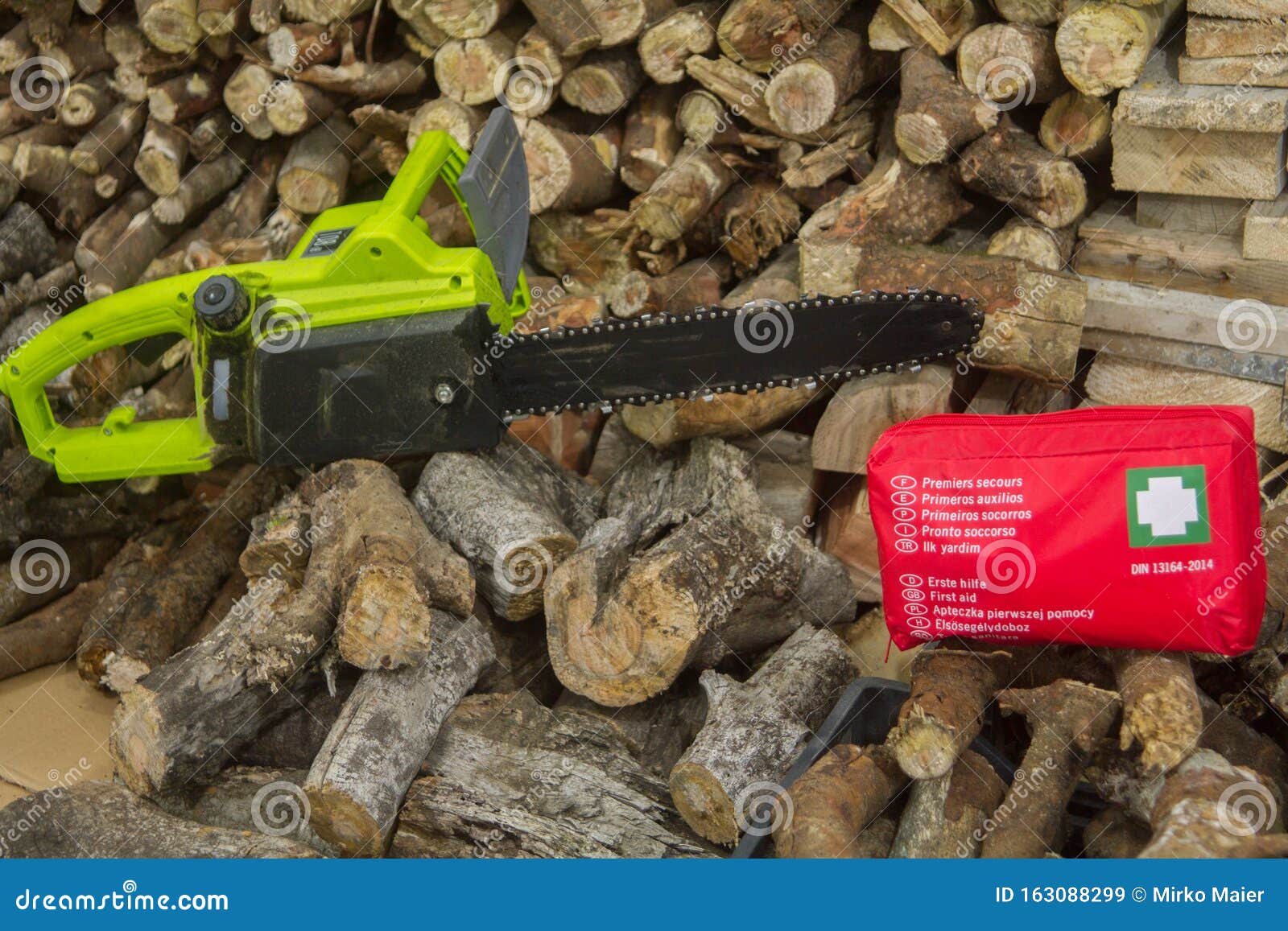 Chainsaw Blade with First Aid Kit To Indicate Injury or Incident at ...