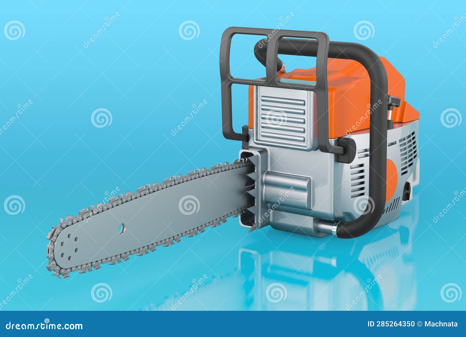Chainsaw on Blue Backdrop, 3D Rendering Stock Illustration ...