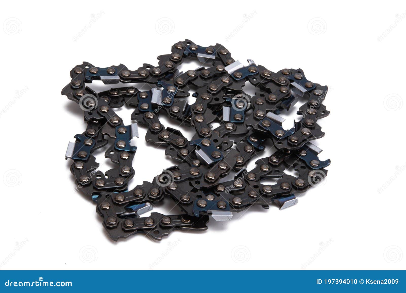 Chainsaw chain isolated stock photo. Image of silver - 197394010