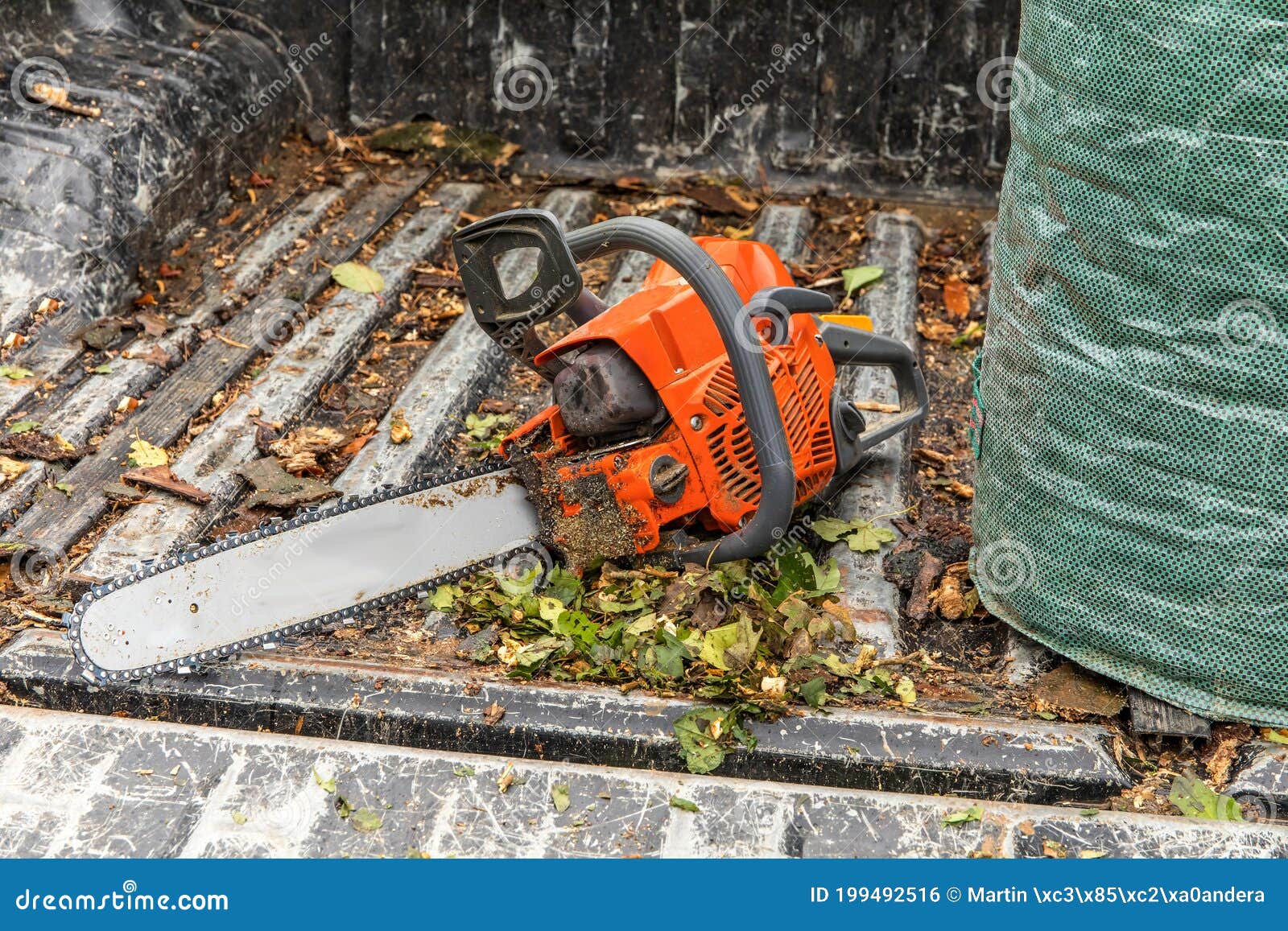 Chainsaw Resting on a Car. Lumberjack Tools Stock Photo - Image of ...