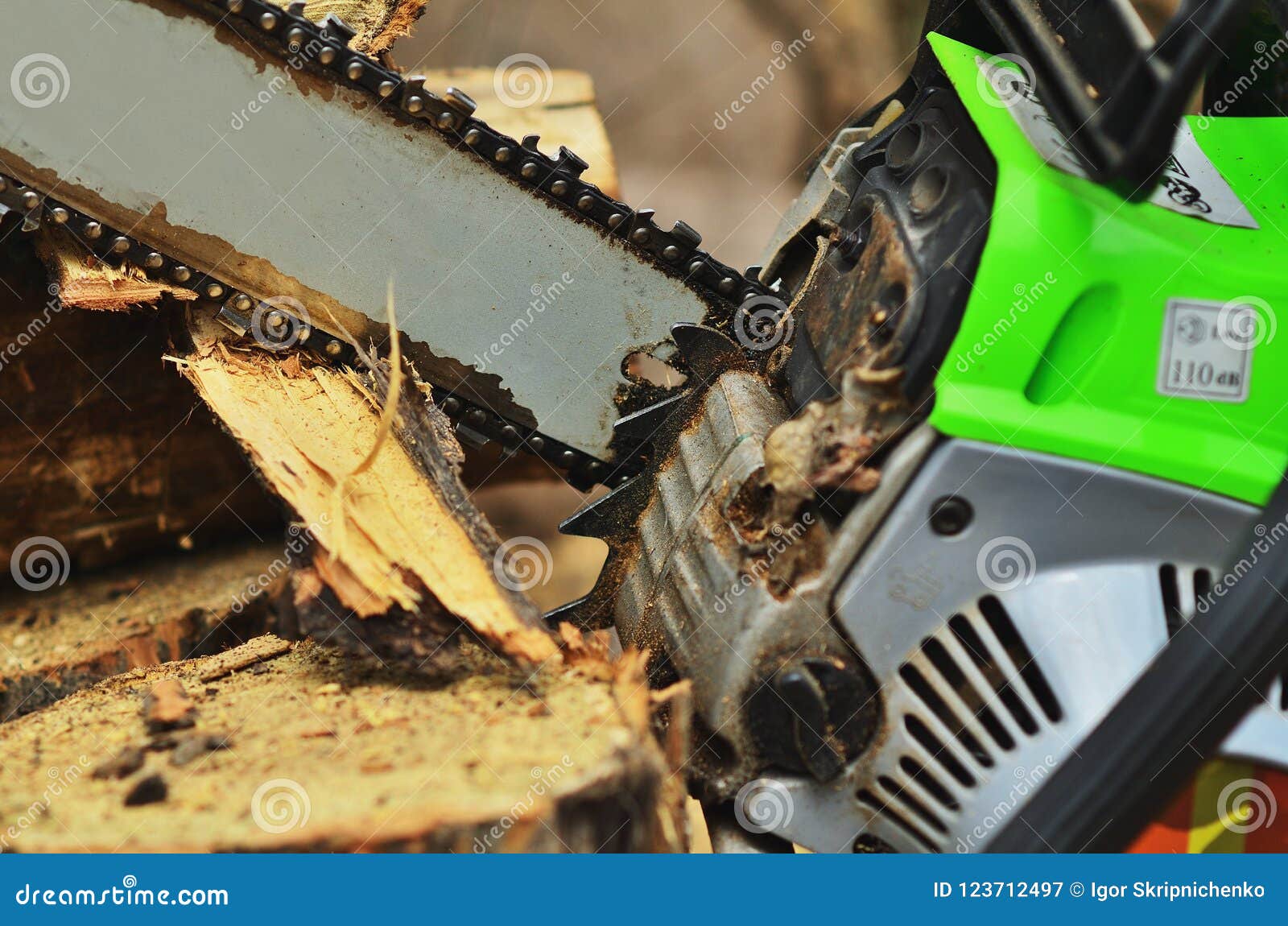 Chainsaw Saws a Log Close Up, Large Bars Stock Image - Image of chain ...