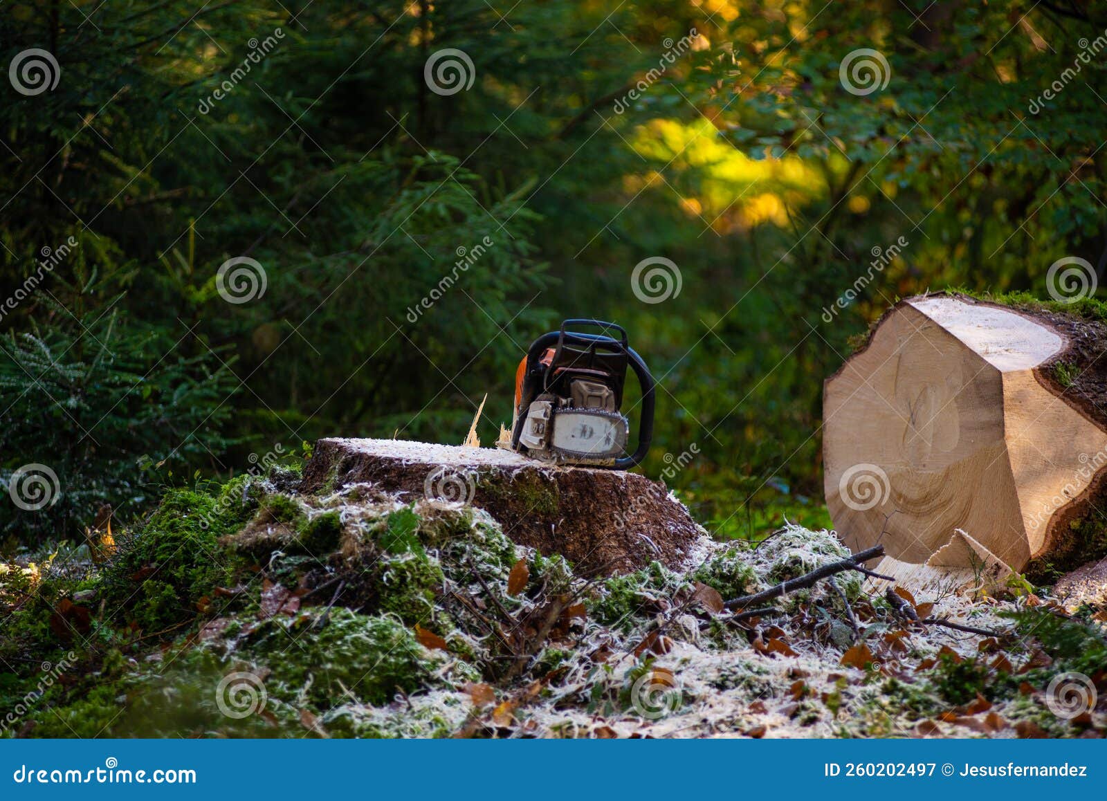 Chainsaw on tree stump stock image. Image of business - 260202497