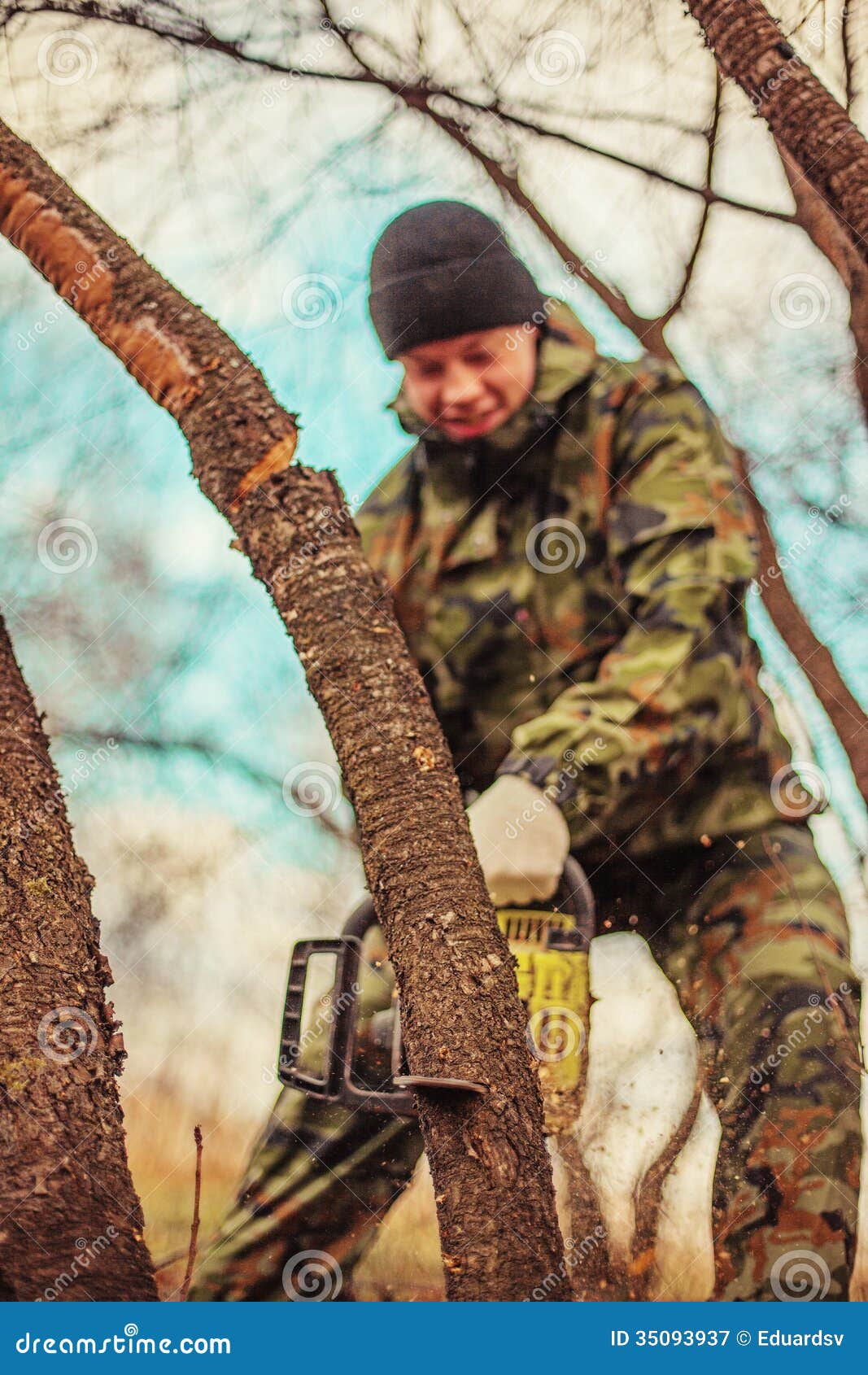 Chainsaw. stock image. Image of holding, happiness, cheerful - 35093937