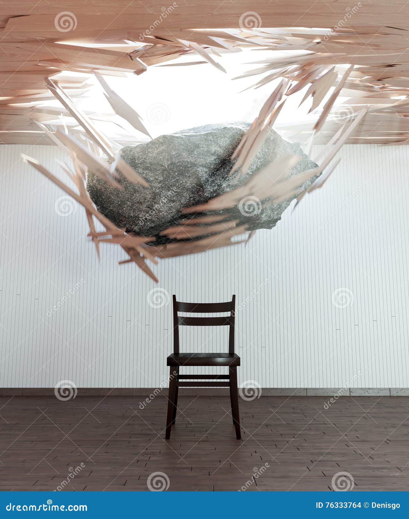 Chair and Falling Stone Conceptual 3d Illustration Stock Photo - Image ...