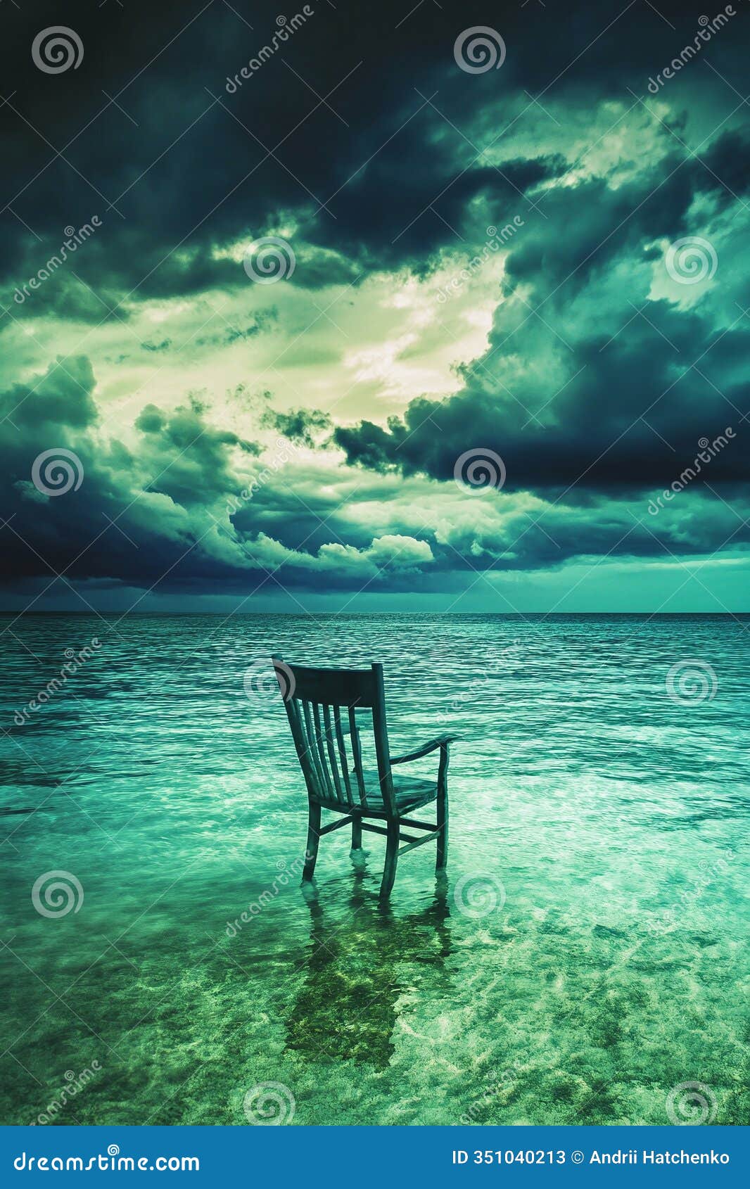 A Chair Floating in an Endless Ocean Under a Dramatic Stormy Sky. Stock ...