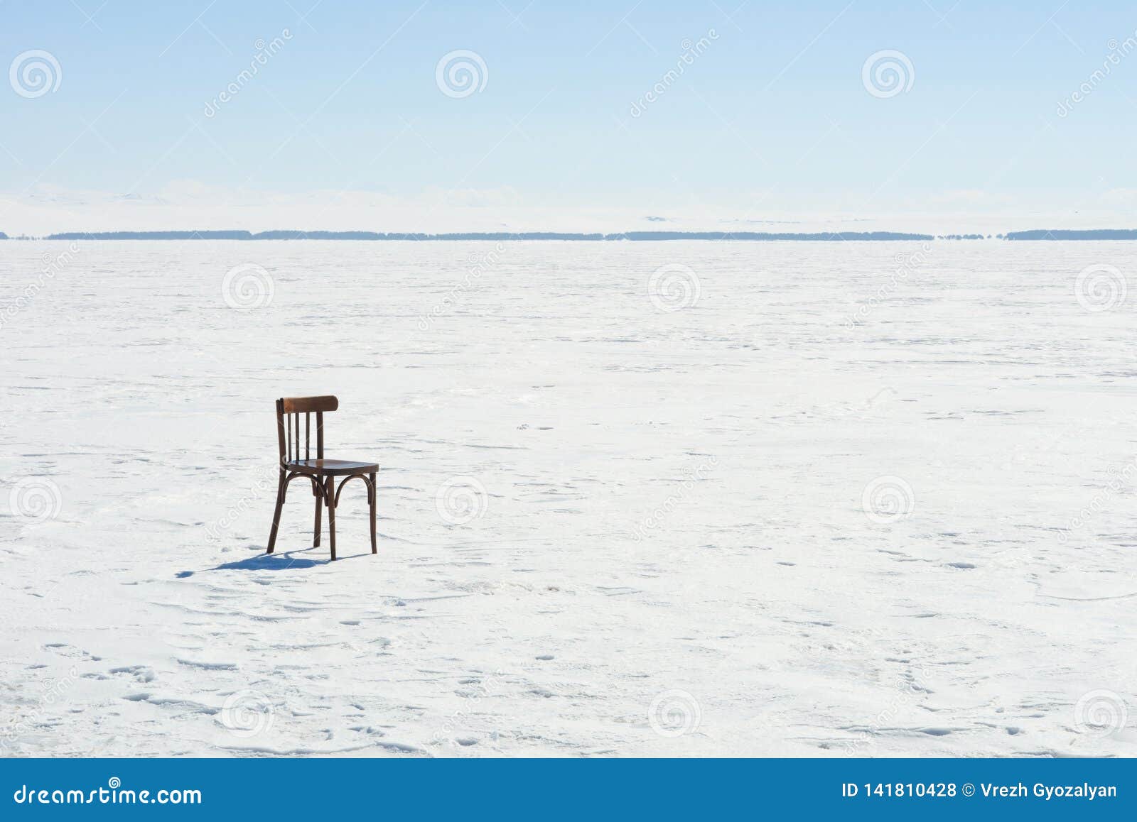 Chair in the Frozen Lake and Snow Stock Photo - Image of nature ...