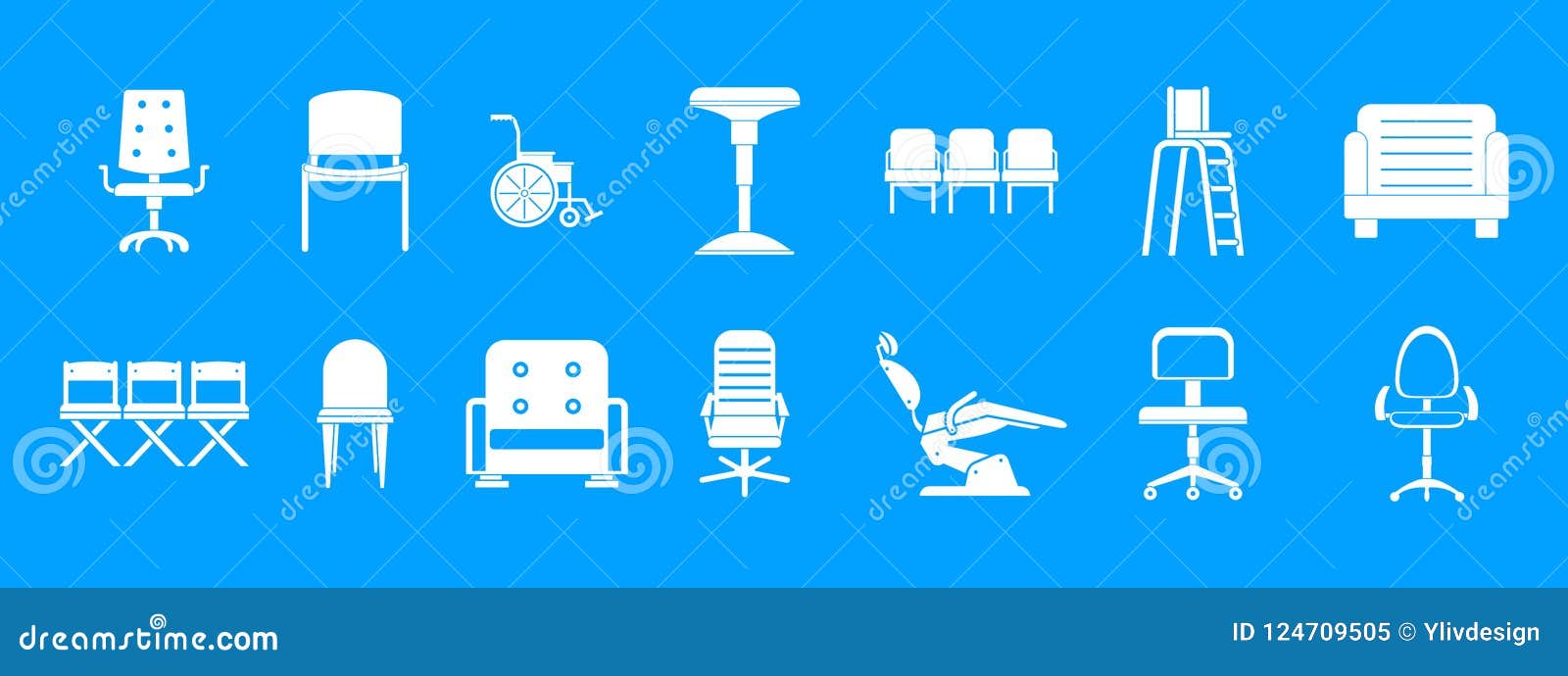 Chair icon blue set stock illustration. Illustration of object - 124709505