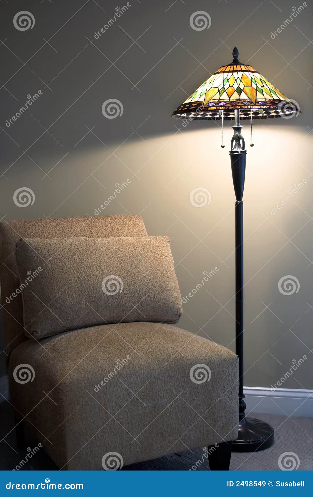 Chair and Lamp stock image. Image of shade, wall, pillow - 2498549