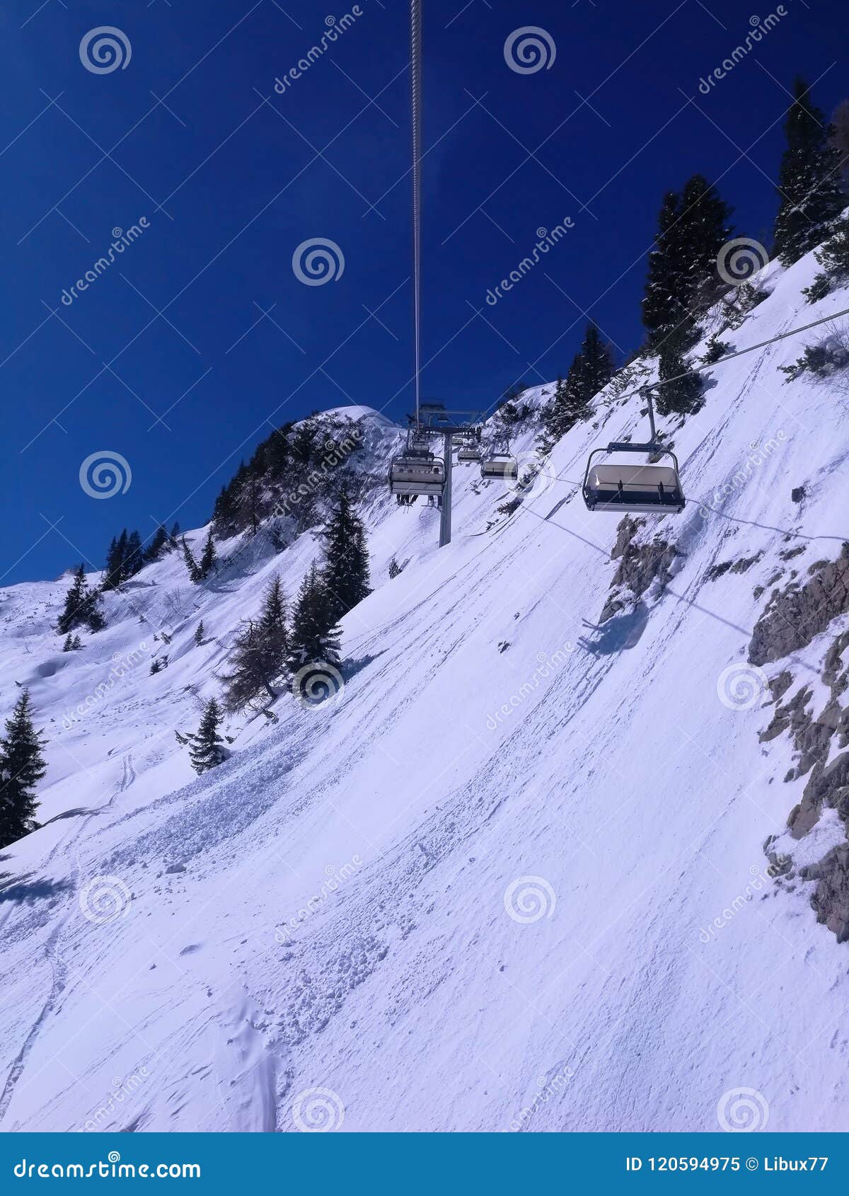 Chair Lift at Snow Mountain Sunny Day Stock Image - Image of blue ...