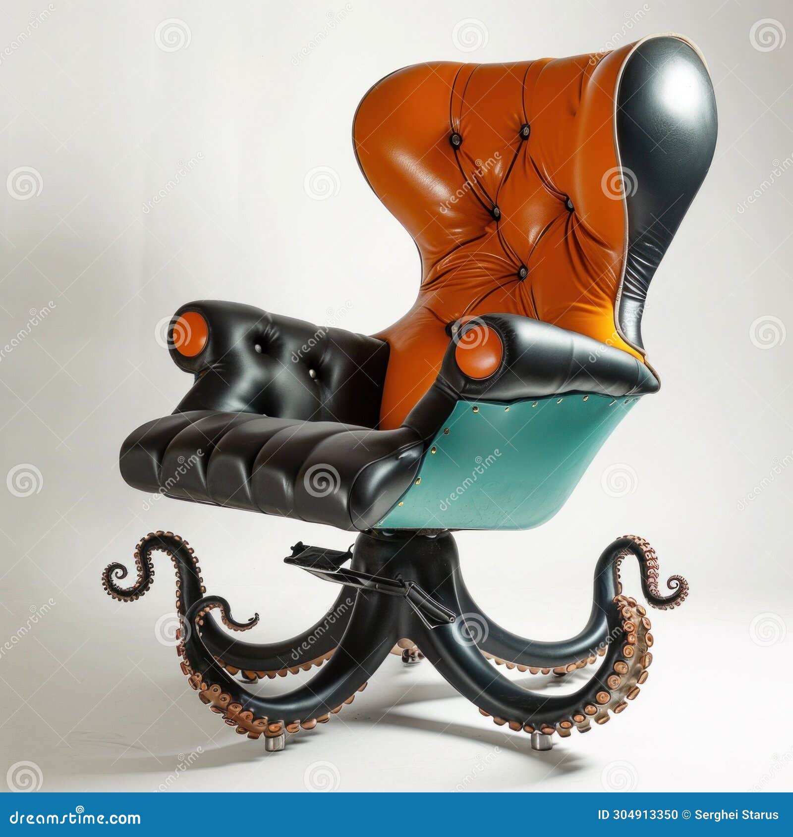 A Chair with an Octopus Armrest and a Leather Seat, AI Stock ...