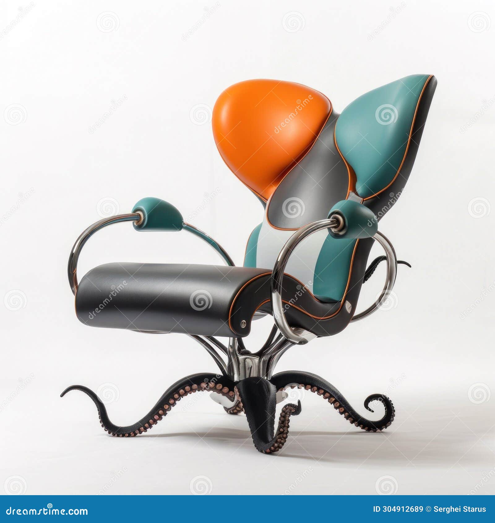 A Chair with an Octopus on the Back and a Colorful Seat, AI Stock ...