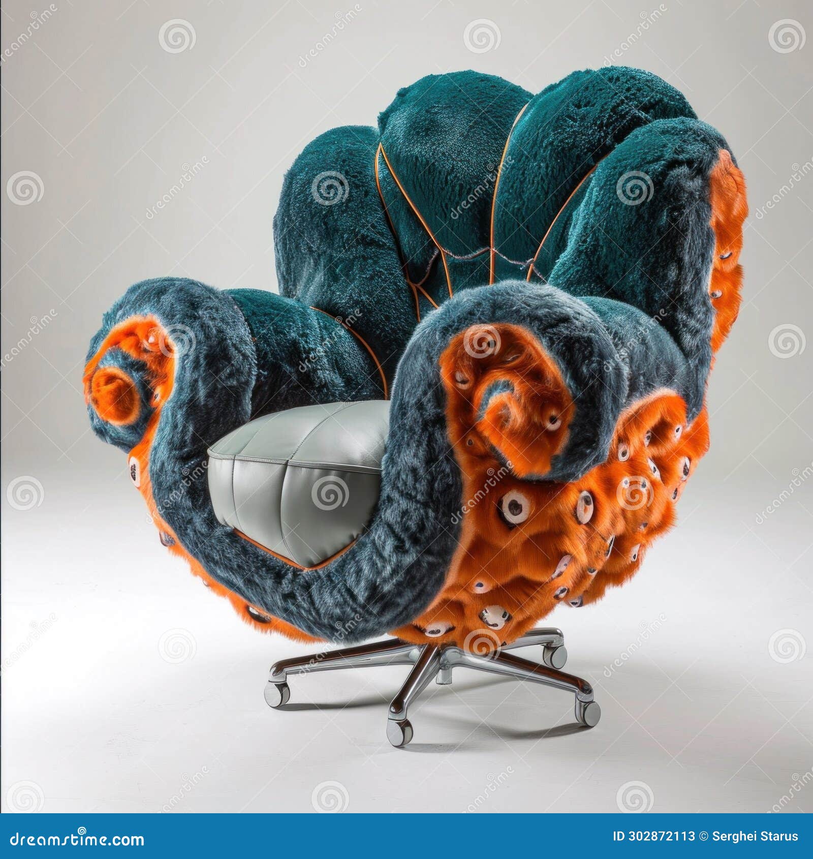A Chair with an Octopus Design on the Back and a Blue Seat, AI Stock ...