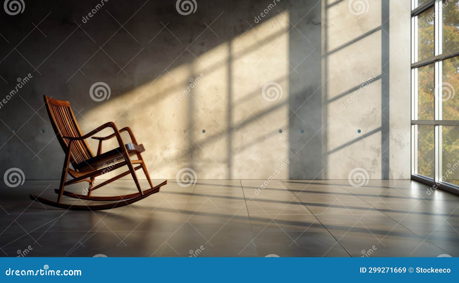 Modern Room with Wooden Rocking Chair: Realistic Portrayal of Light and ...