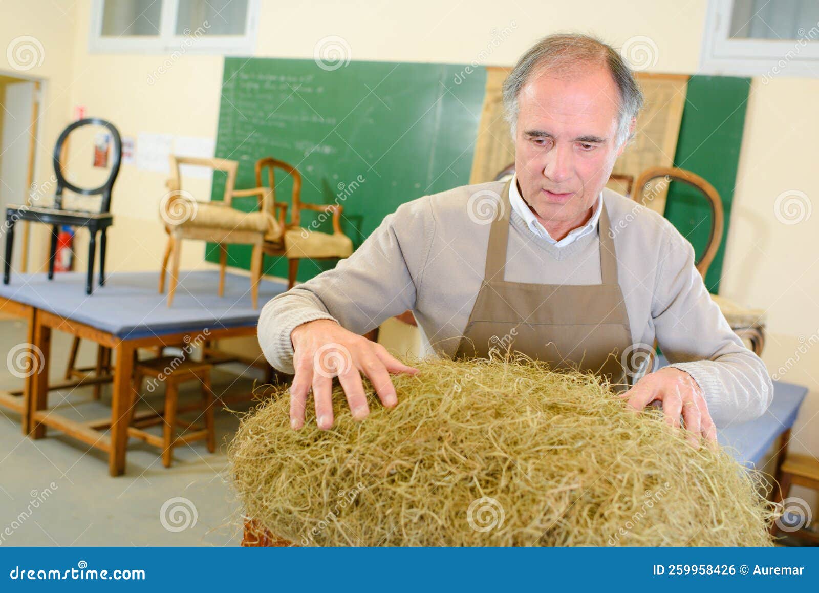 Chair Reupholsterer Preparing Stuffing for Seat Stock Photo - Image of ...