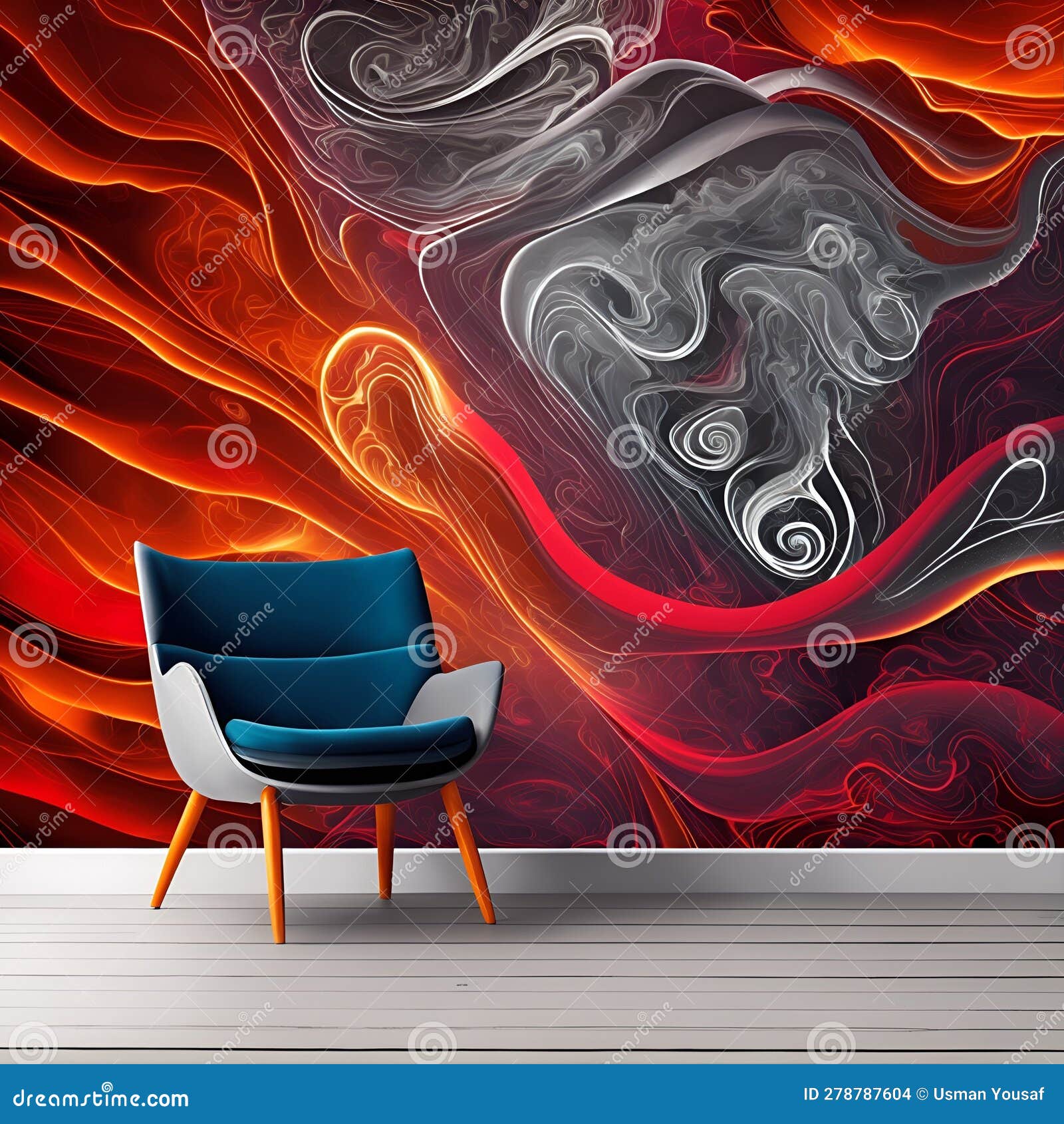 A Chair Sitting in Front of a Wall with a Painting on it Created with ...