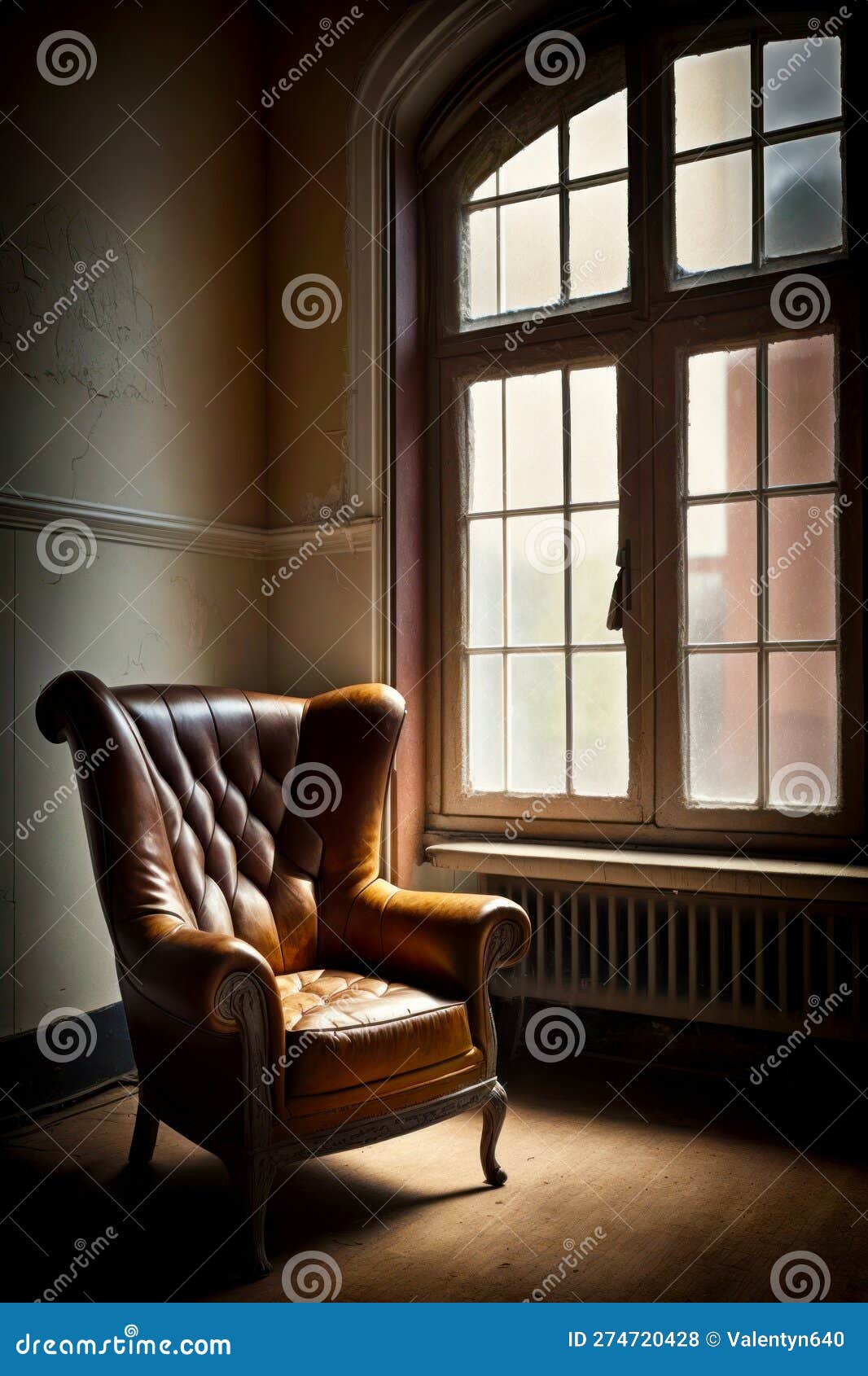 Chair Sitting in Front of Window in Room with Radiator. Generative AI ...