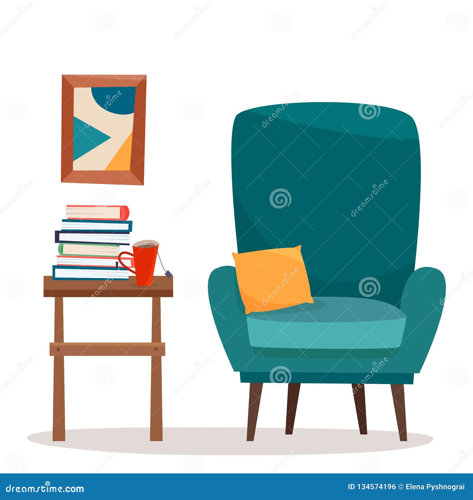 Chair with Table and Books. Stock Vector - Illustration of place, flat ...