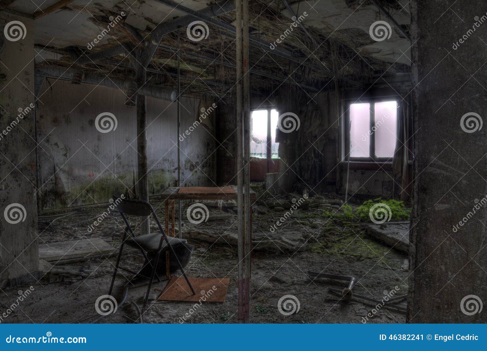 Chair and Table in Destroyed Room Stock Image - Image of exploration ...