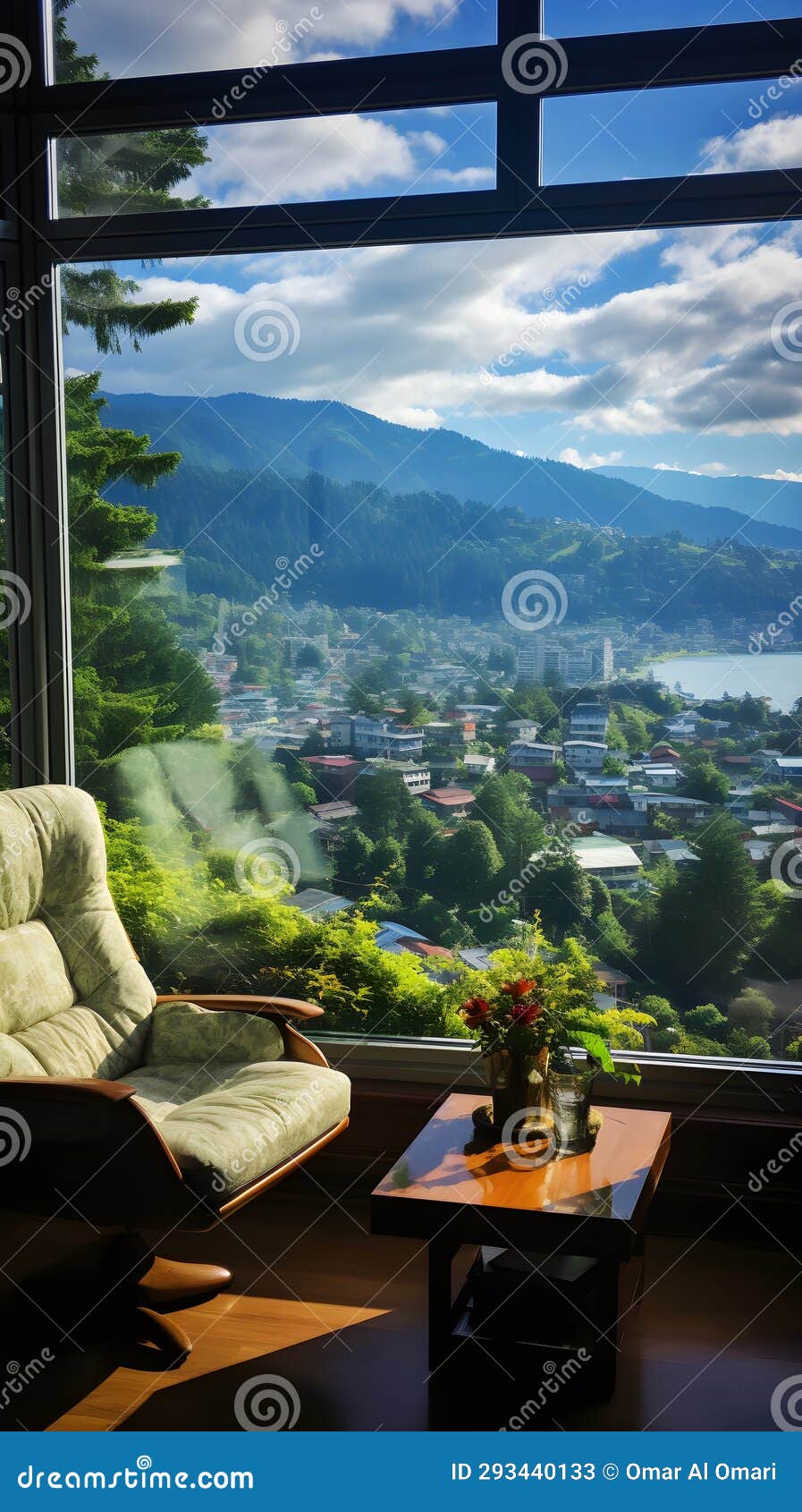 A Chair and a Table in Front of a Window.Window View from Glass Window ...