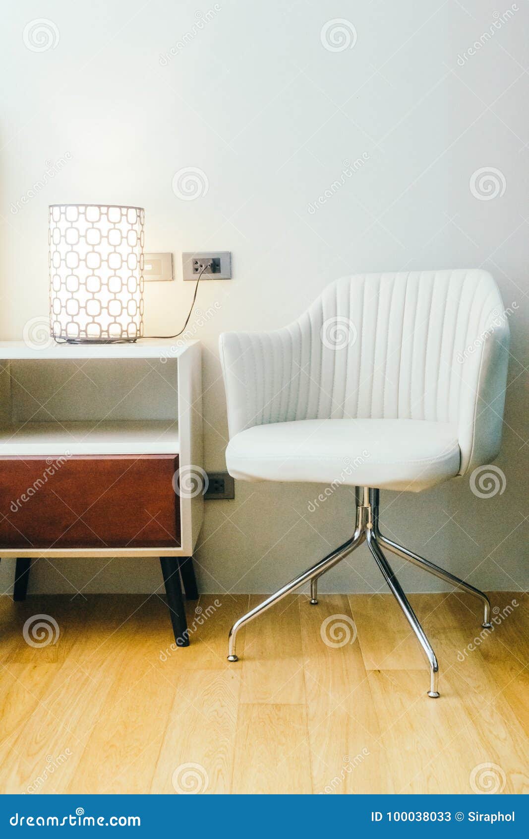 Chair with Table and Light Lamp Stock Image - Image of side, wall ...