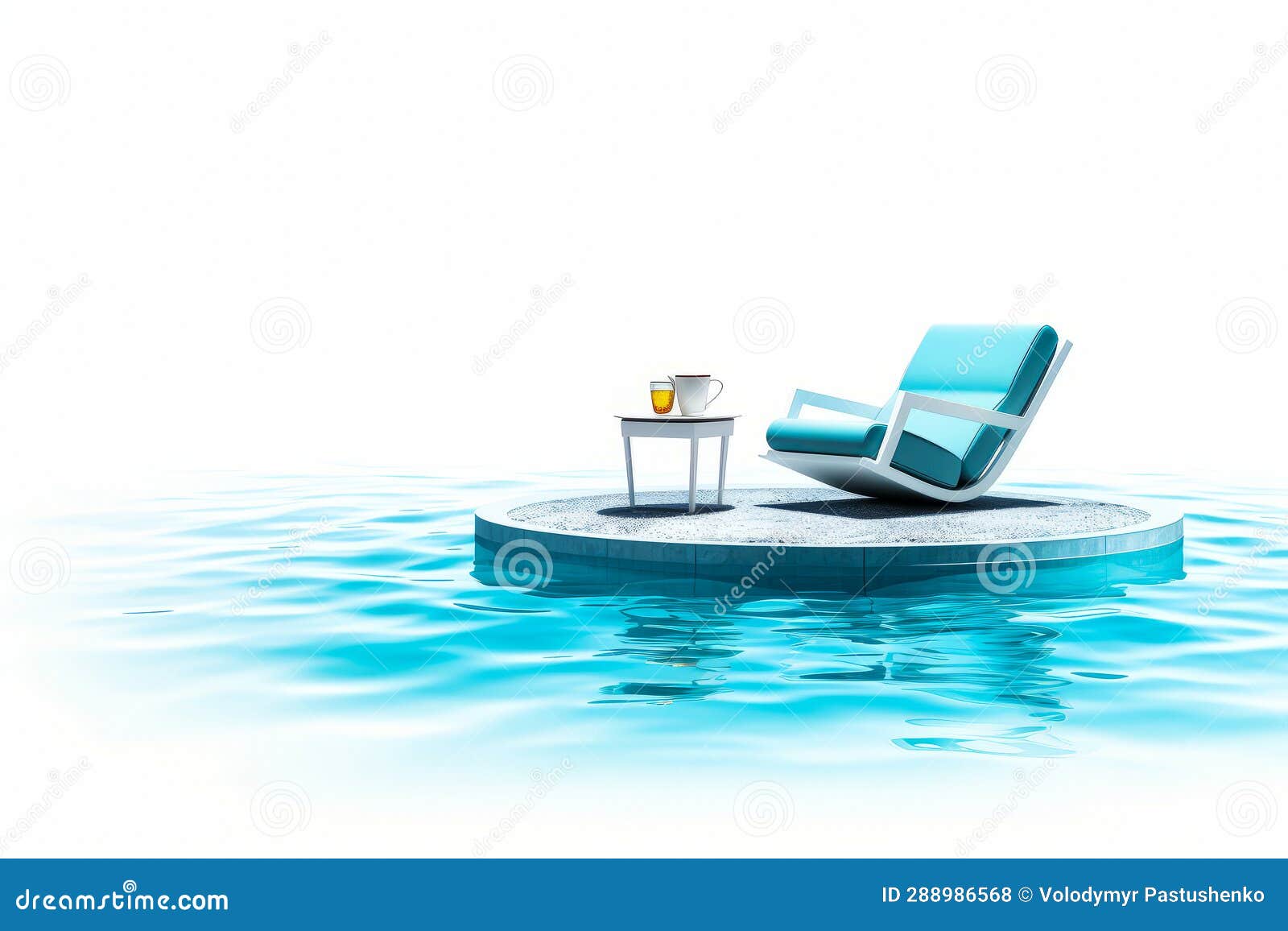 Chair and Table Sitting on Small Platform in the Water. Generative AI ...
