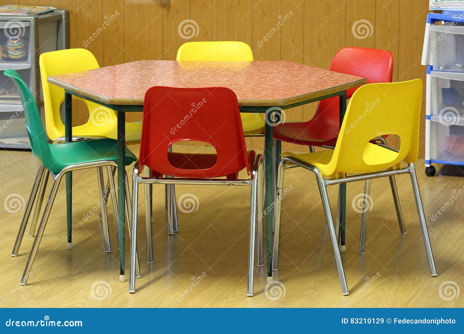Chairs Around the Hexagonal Table in the Classroom Stock Image - Image ...