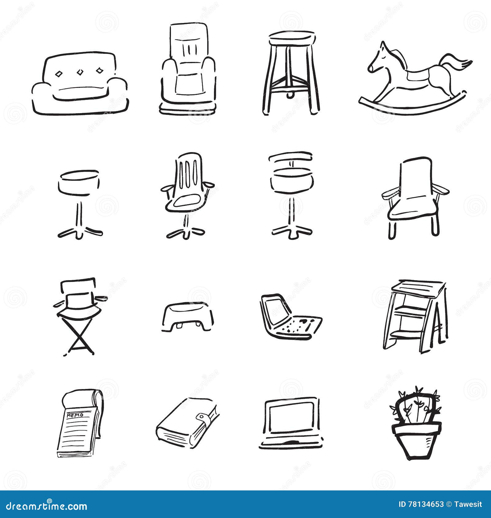 Chairs and Couchs Cartoon Drawing Icons Stock Vector - Illustration of ...