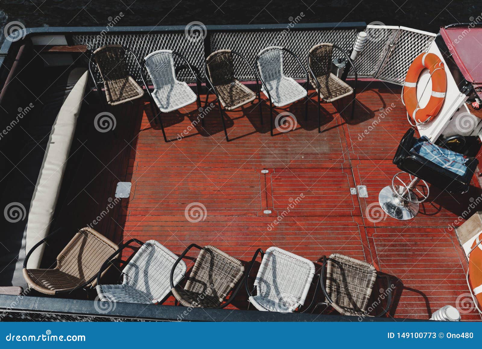 Chairs on the Deck of a Tourist Ship Stock Image - Image of lifebuoy ...