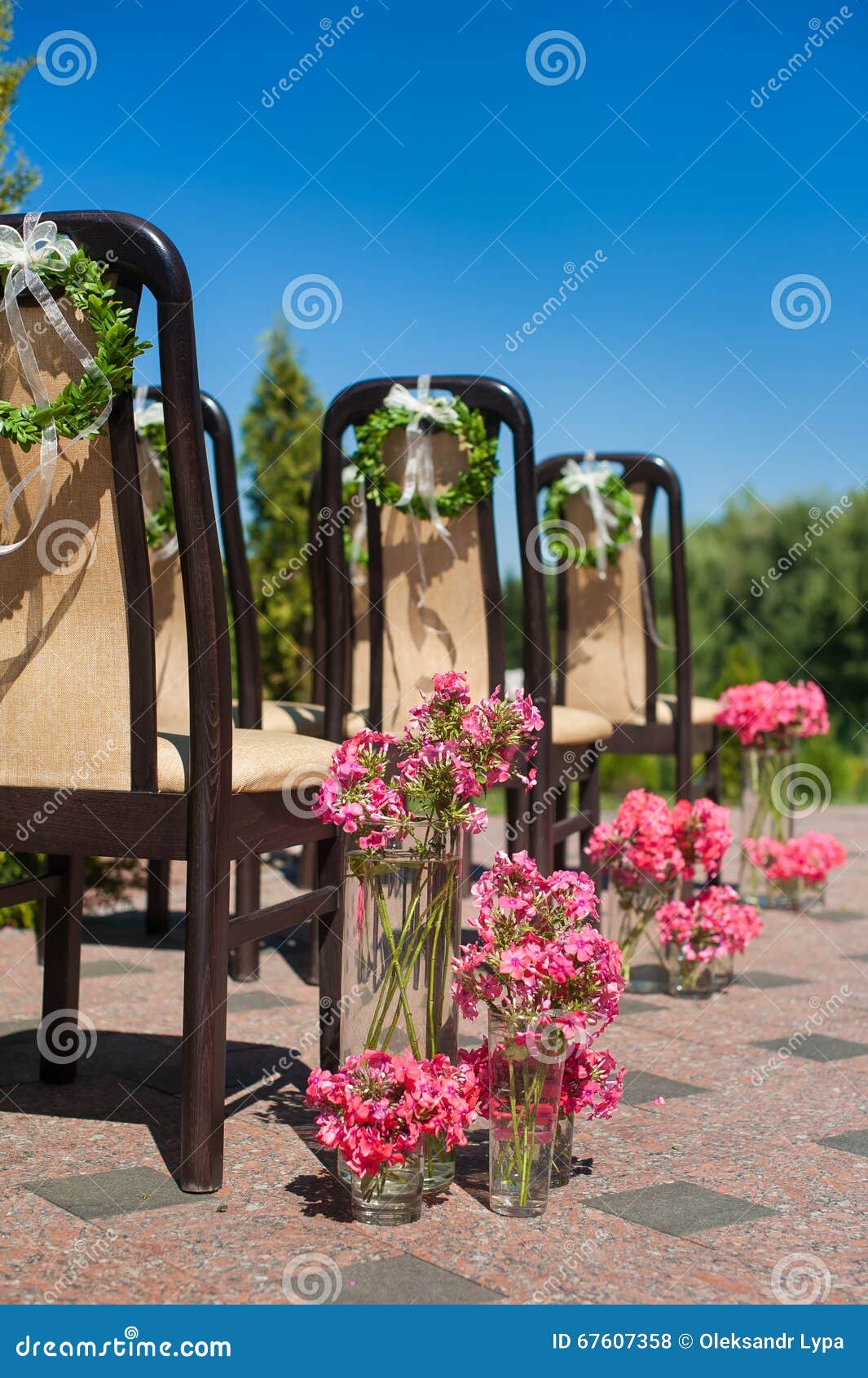Chairs Decorated with Flowers Stock Photo - Image of leaves, object ...