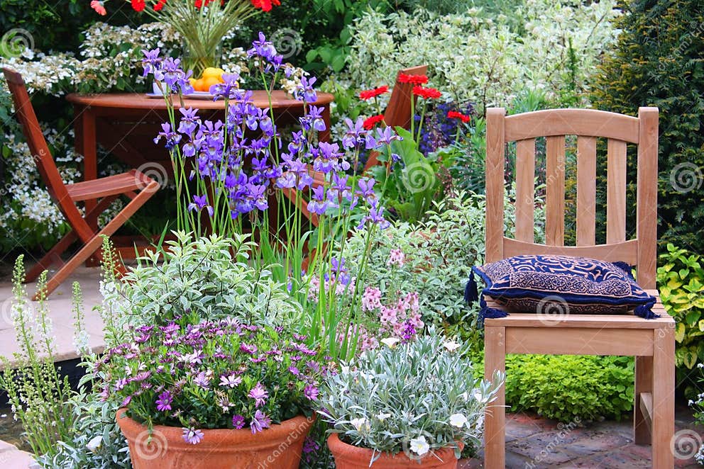 Chairs in a graden stock image. Image of wooden, pots - 8104551