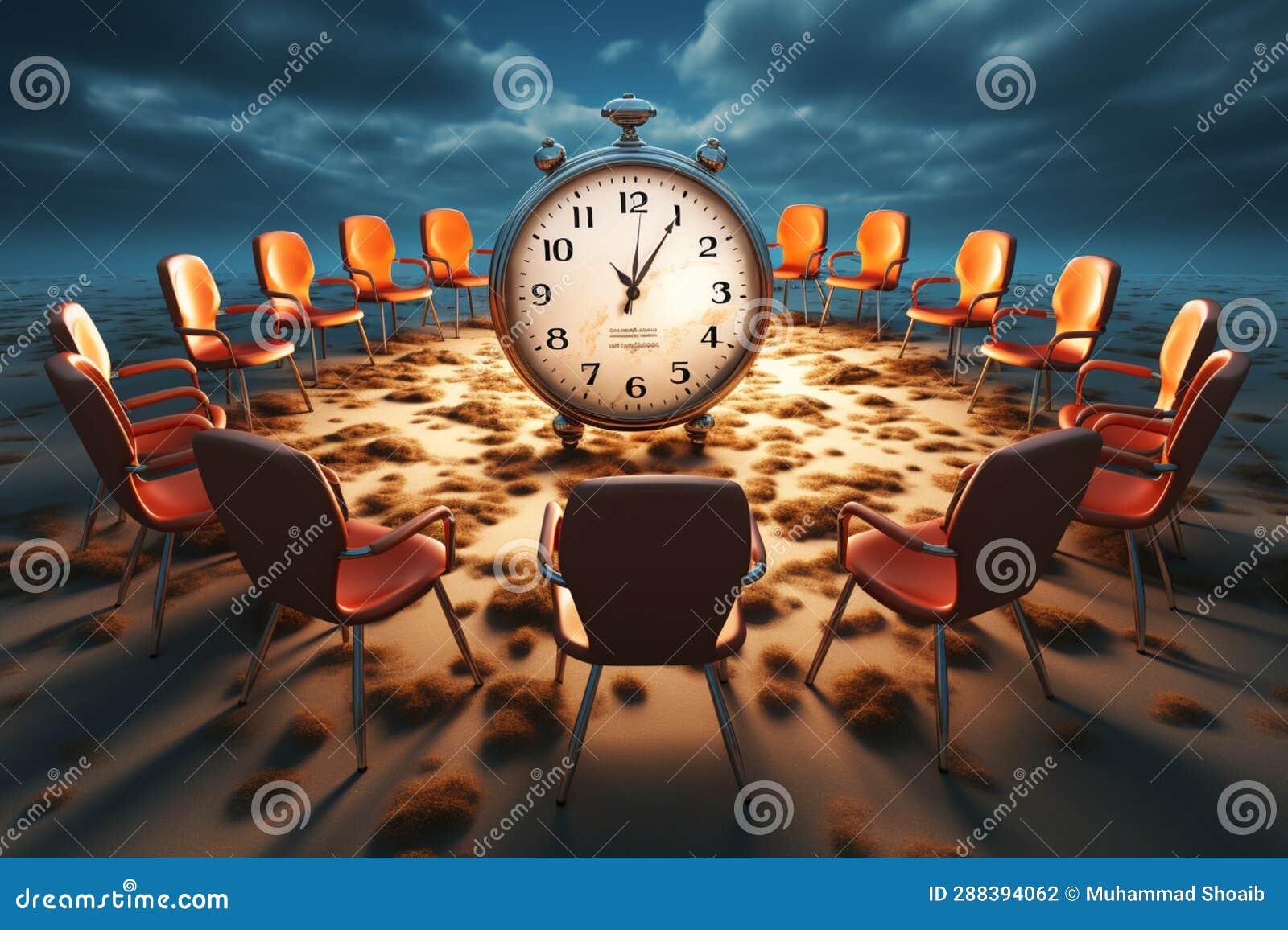 Chairs Meet Clock An Illustrative Rendering Creates A Unique And ...