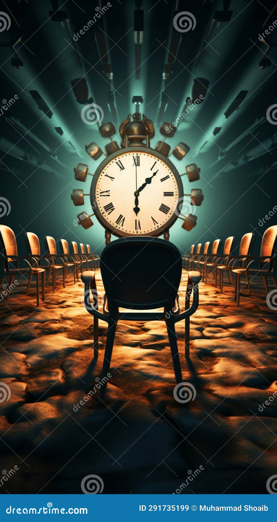 Chairs Meet Clock An Illustrative Rendering Creates A Unique And ...