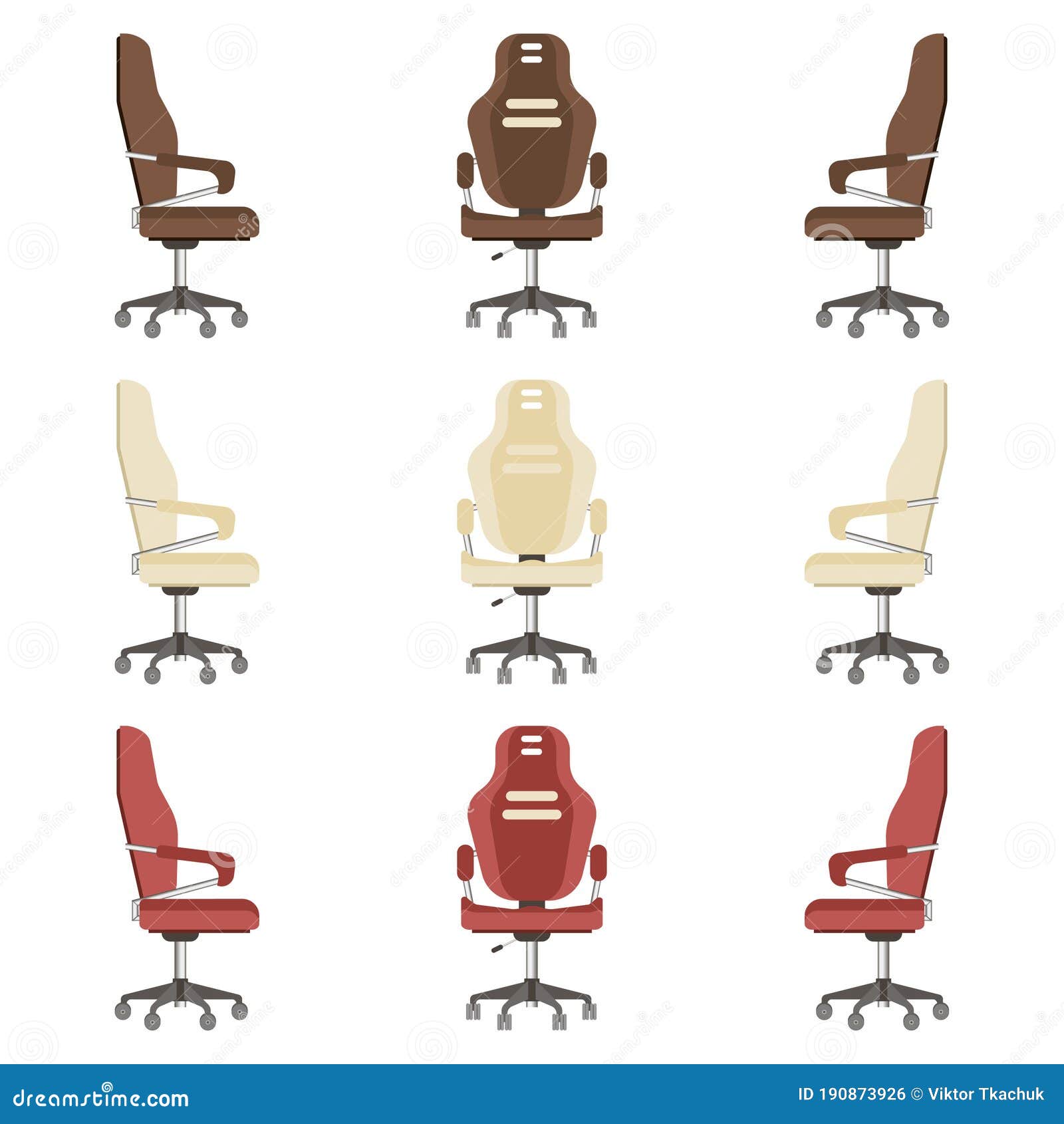 Chairs or Office Chairs with Different Viewing Angles. Set of Armchairs ...