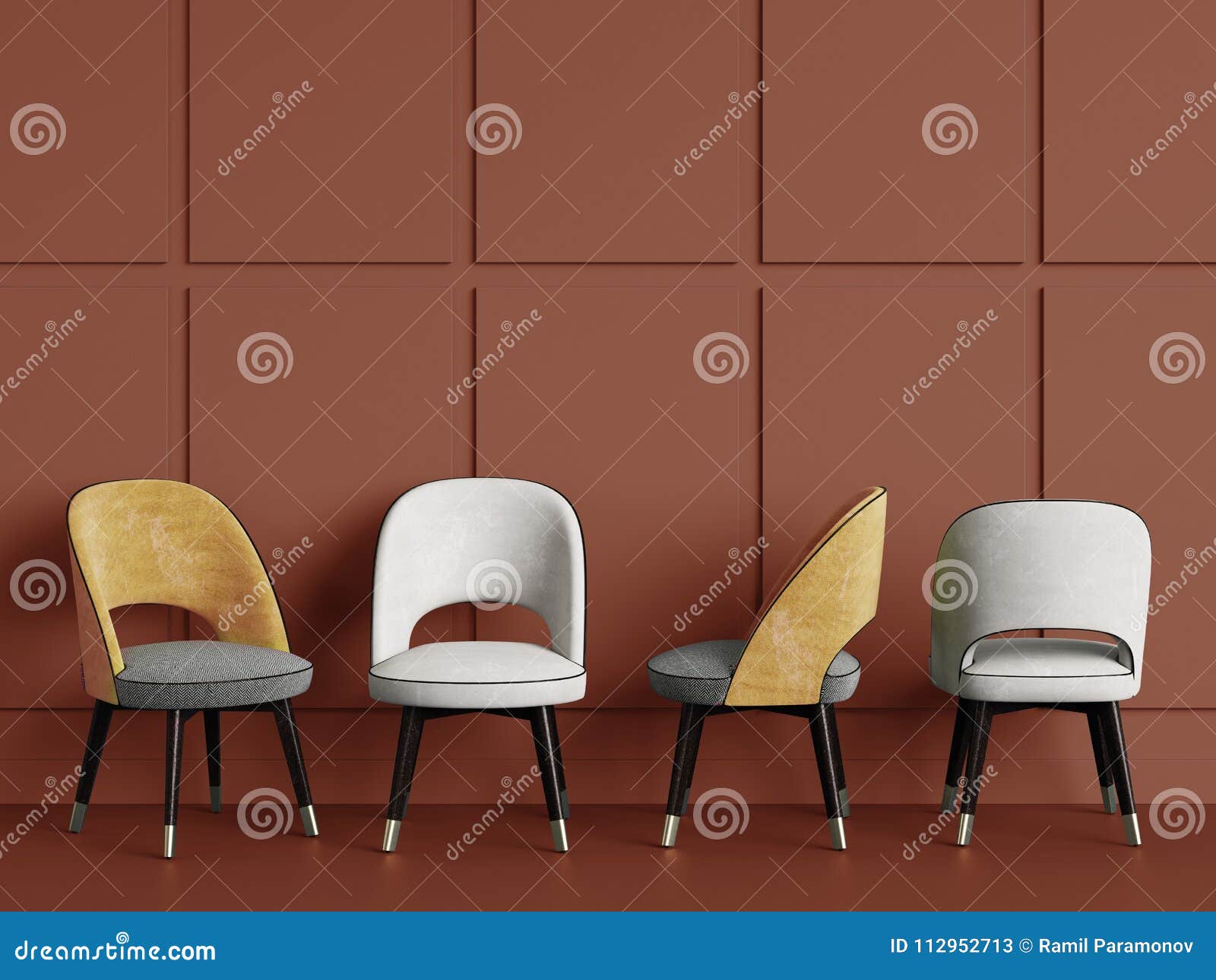 4 Chairs on Red Background Copy Space Stock Illustration - Illustration ...